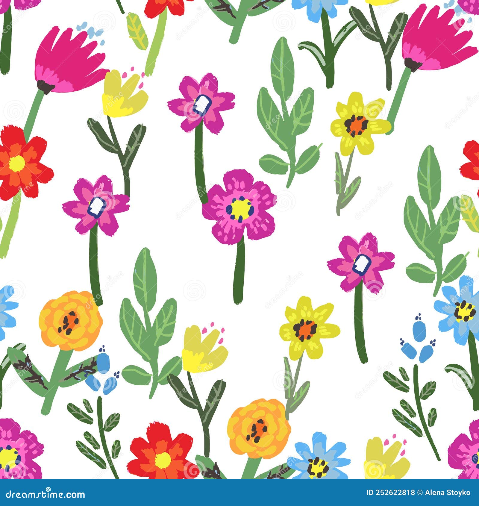 Seamless Pattern with Flowers on White Background. Stock Illustration ...