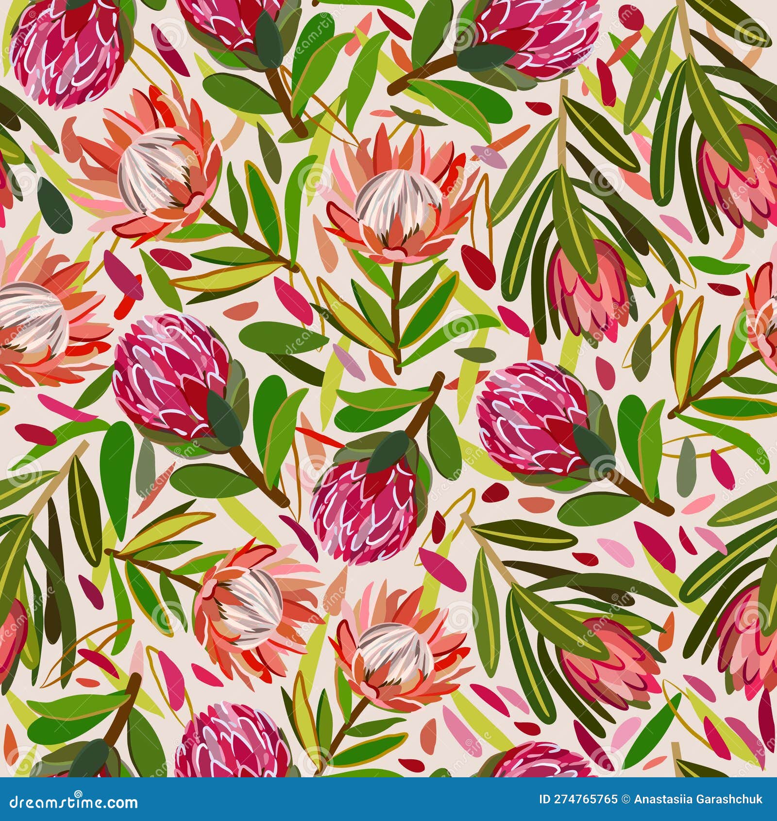 Vector Seamless Floral Pattern with Bright Proteas. Stock Vector ...