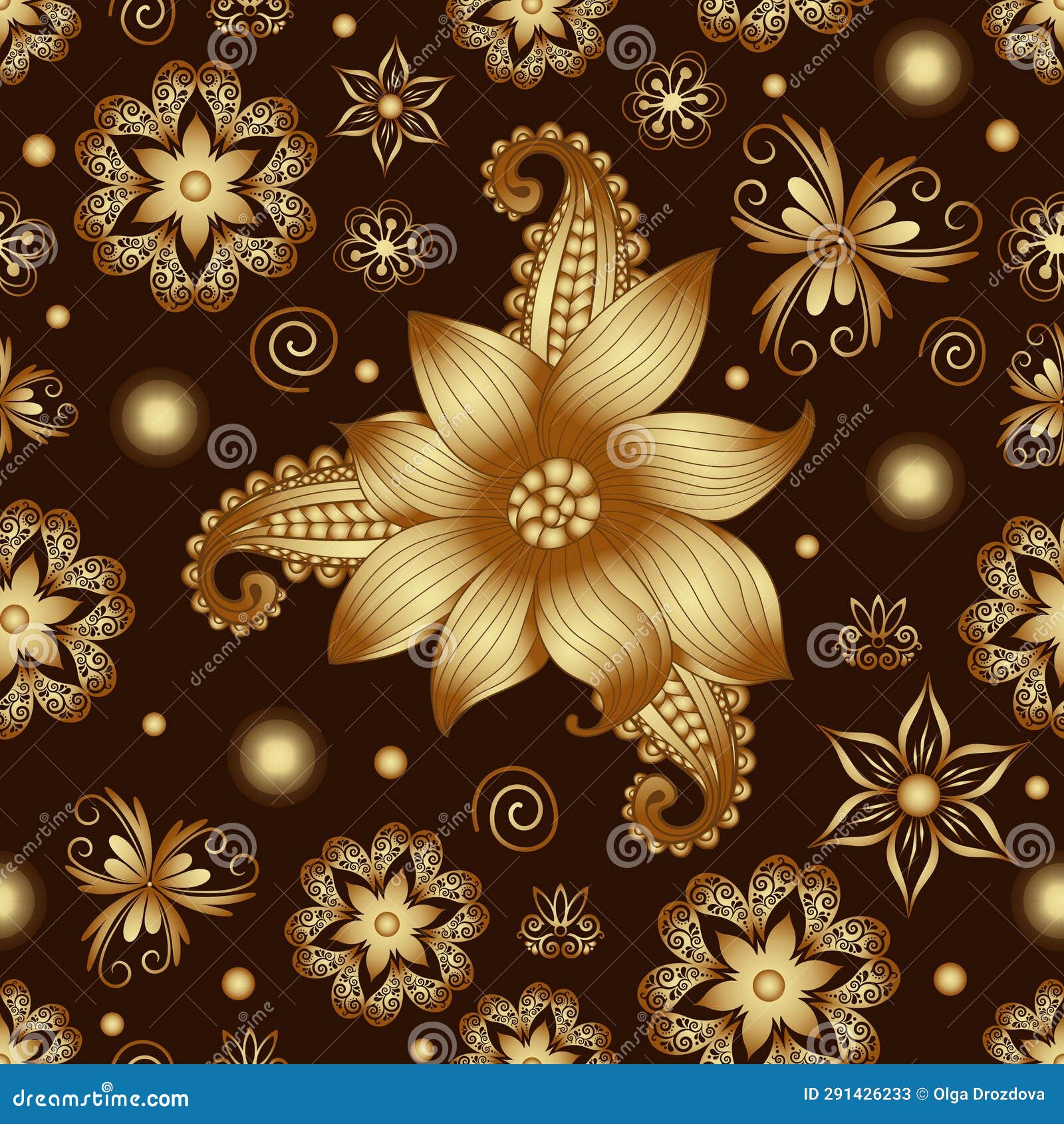 Vector Seamless Floral Pattern with Golden Gradient Flowers Stock ...