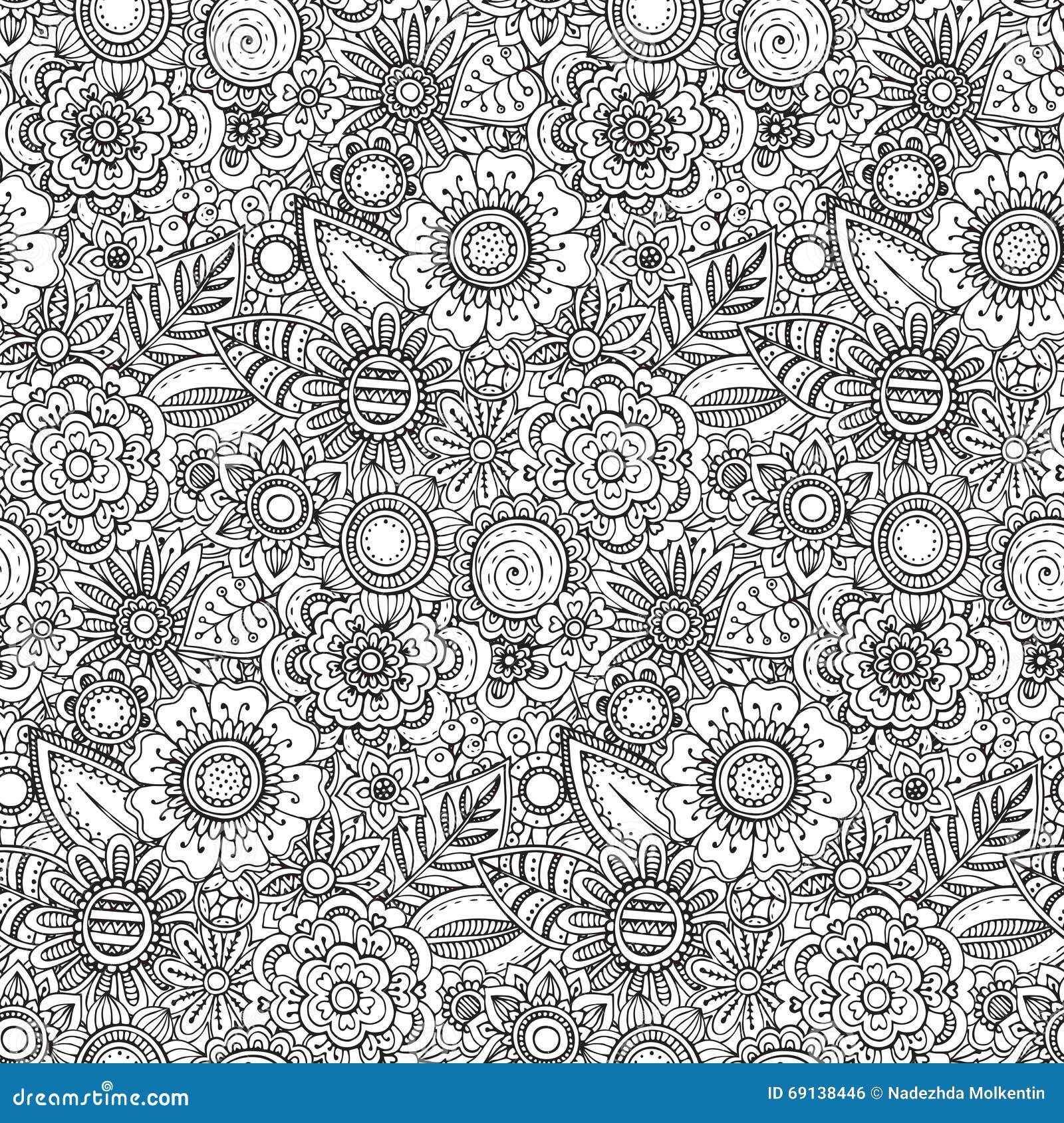 Vector Seamless Floral Pattern with Hand Drawn Fancy Doodle Flow Stock ...