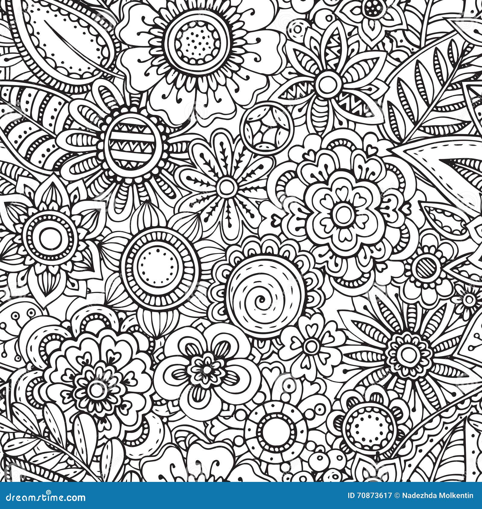 Vector Seamless Floral Pattern with Hand Drawn Fancy Doodle Flow Stock ...