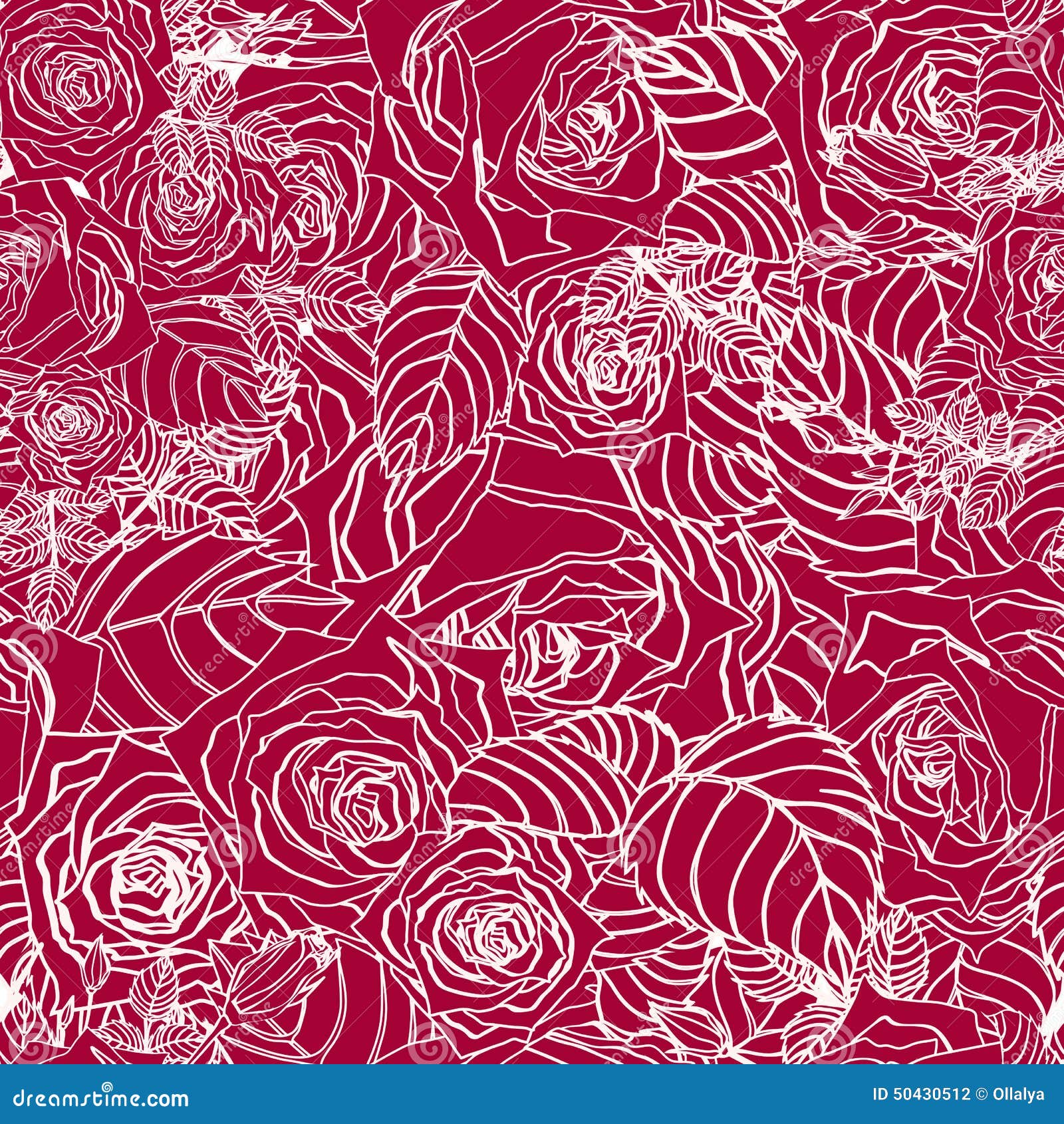 Vector Seamless Floral Pattern with Outline Roses Stock Vector ...