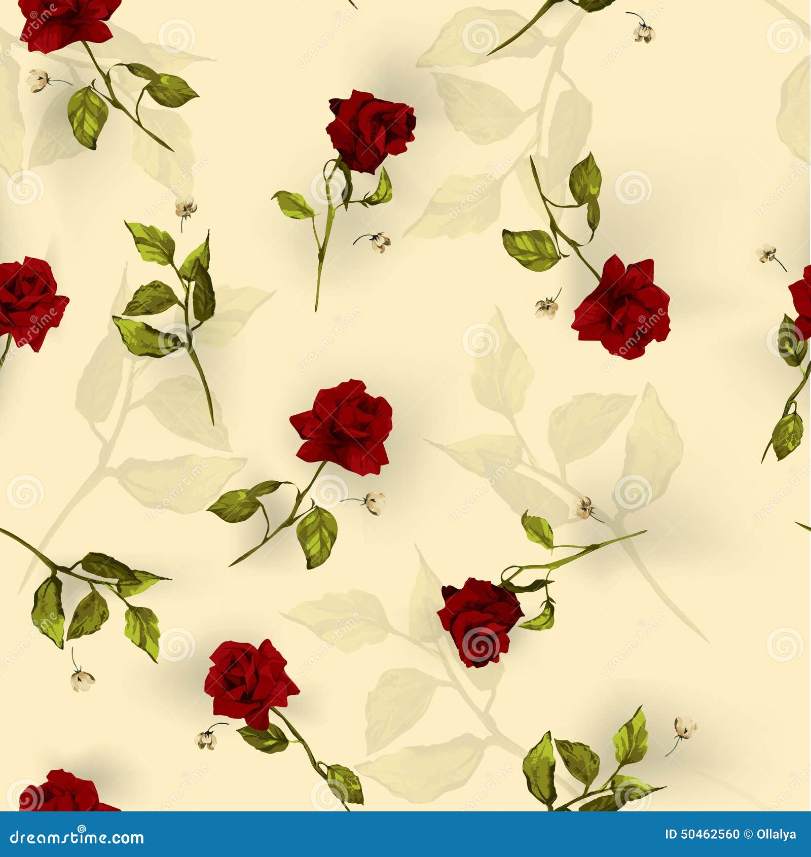Vector Seamless Floral Pattern with Red Roses on Light Background Stock ...