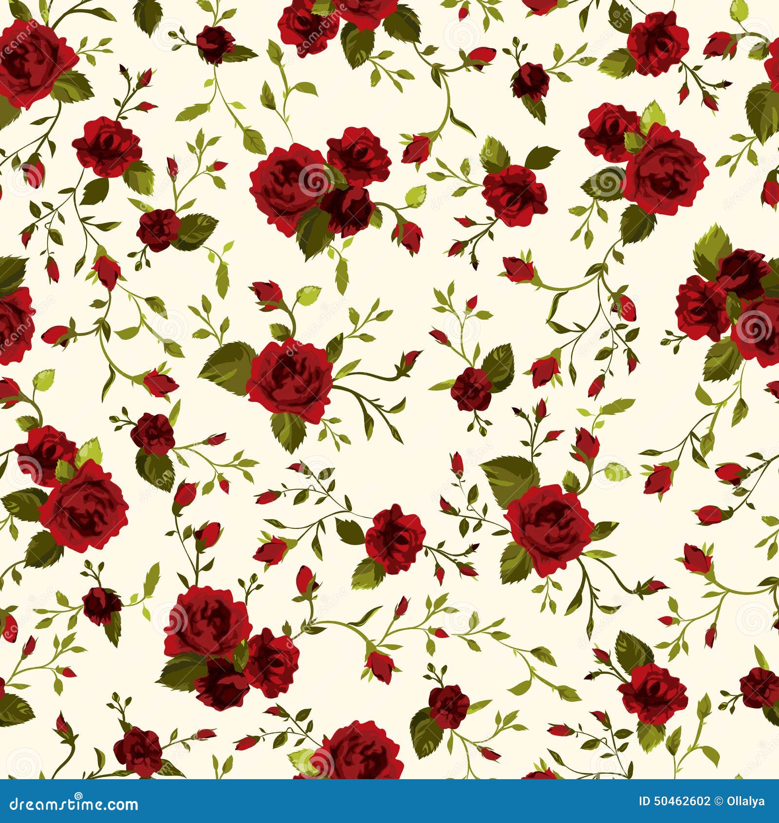 Vector Seamless Floral Pattern with Red Roses on Light Background Stock ...