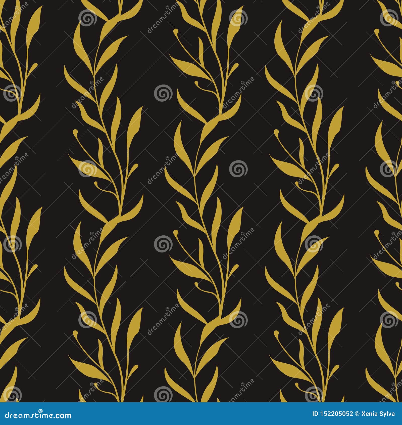 Vector Seamless Floral Pattern. Vertical Branches with Leaves. Stock ...