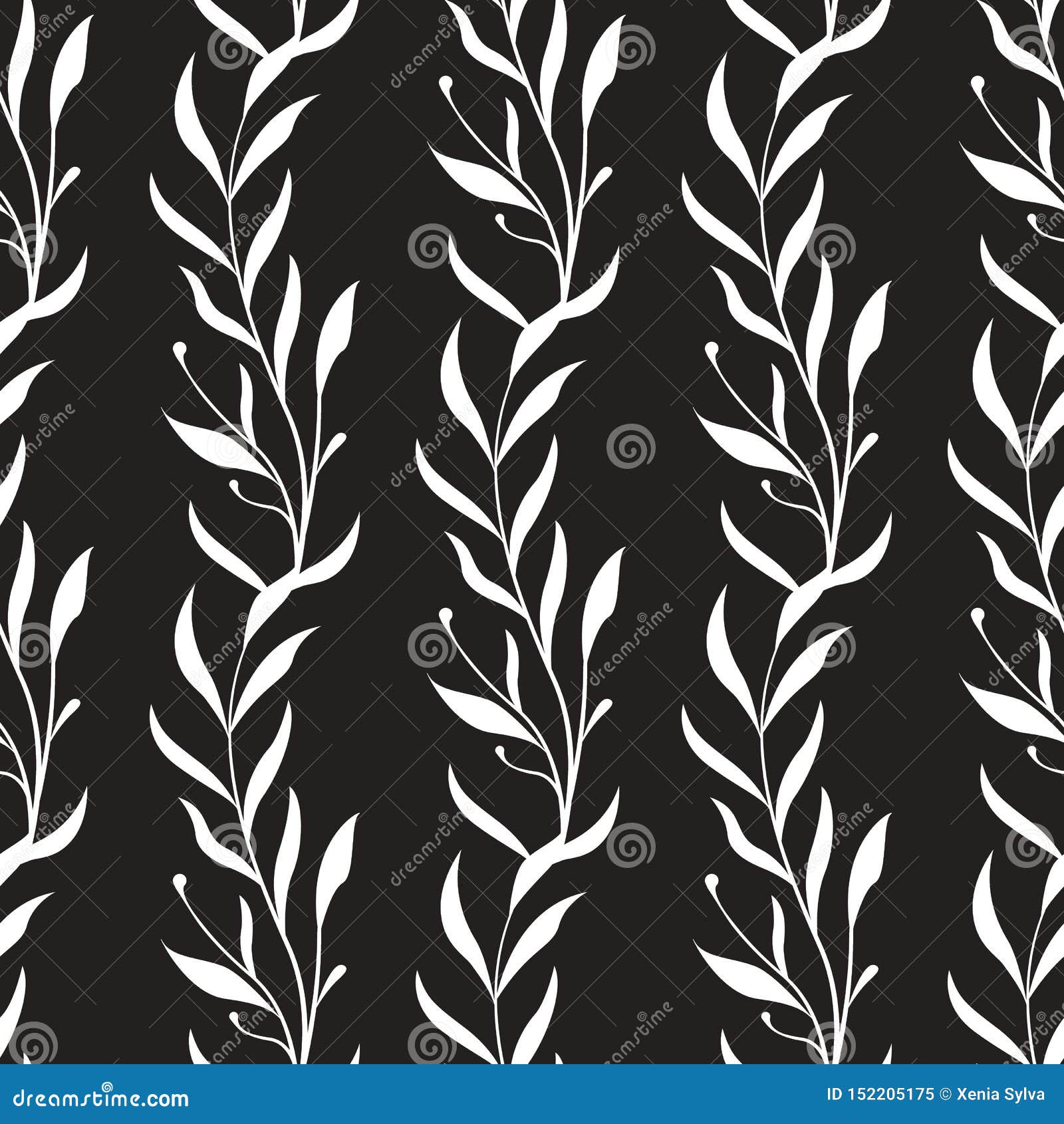 Vector Seamless Floral Pattern. Vertical Branches with Leaves Stock ...