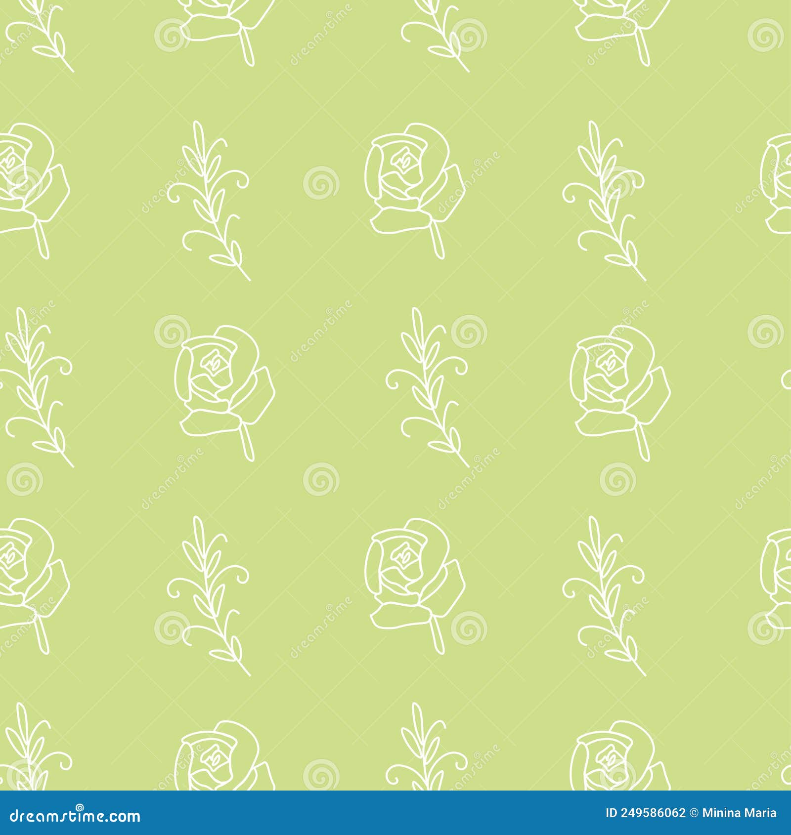 Vector Seamless Floral Pattern in White Line on Lime Background ...