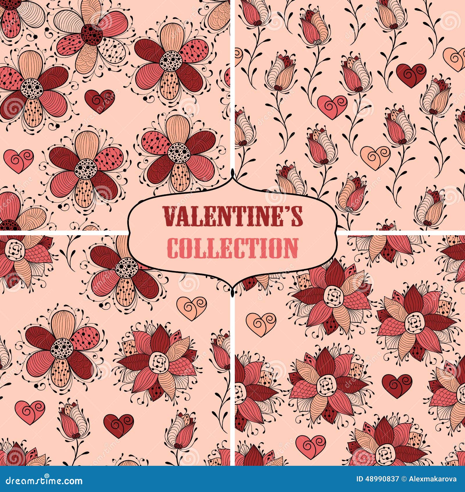 Vector Seamless Floral Valentine S Patterns Stock Vector - Illustration ...