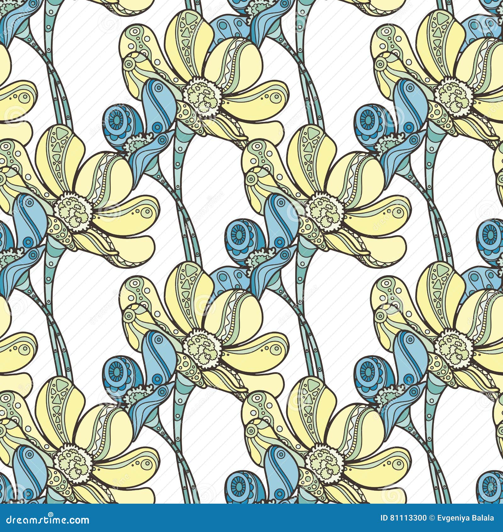 Vector Seamless Floral Zentangle Pattern. Stock Vector - Illustration ...