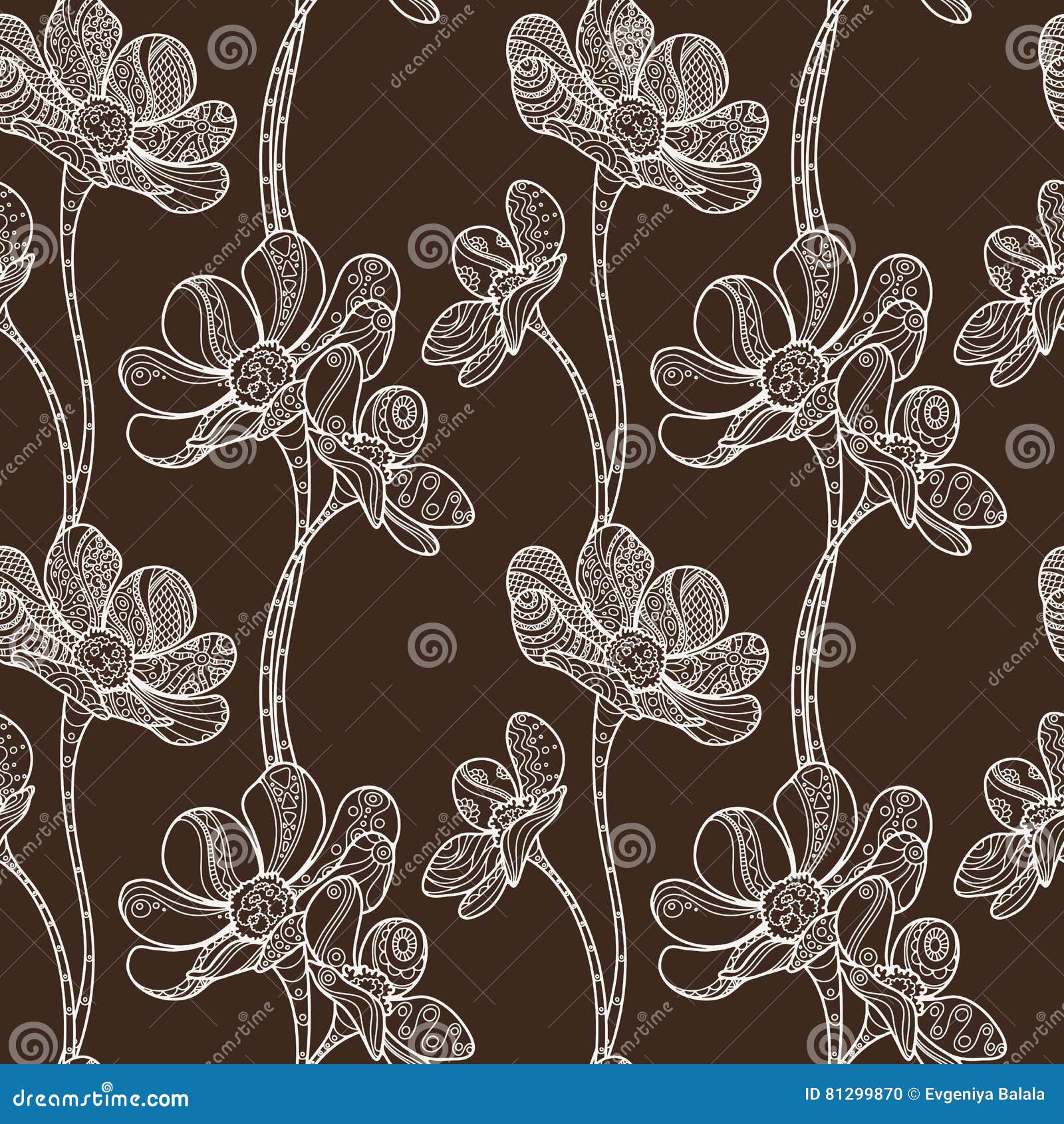 Vector Seamless Floral Zentangle Pattern. Stock Vector - Illustration ...