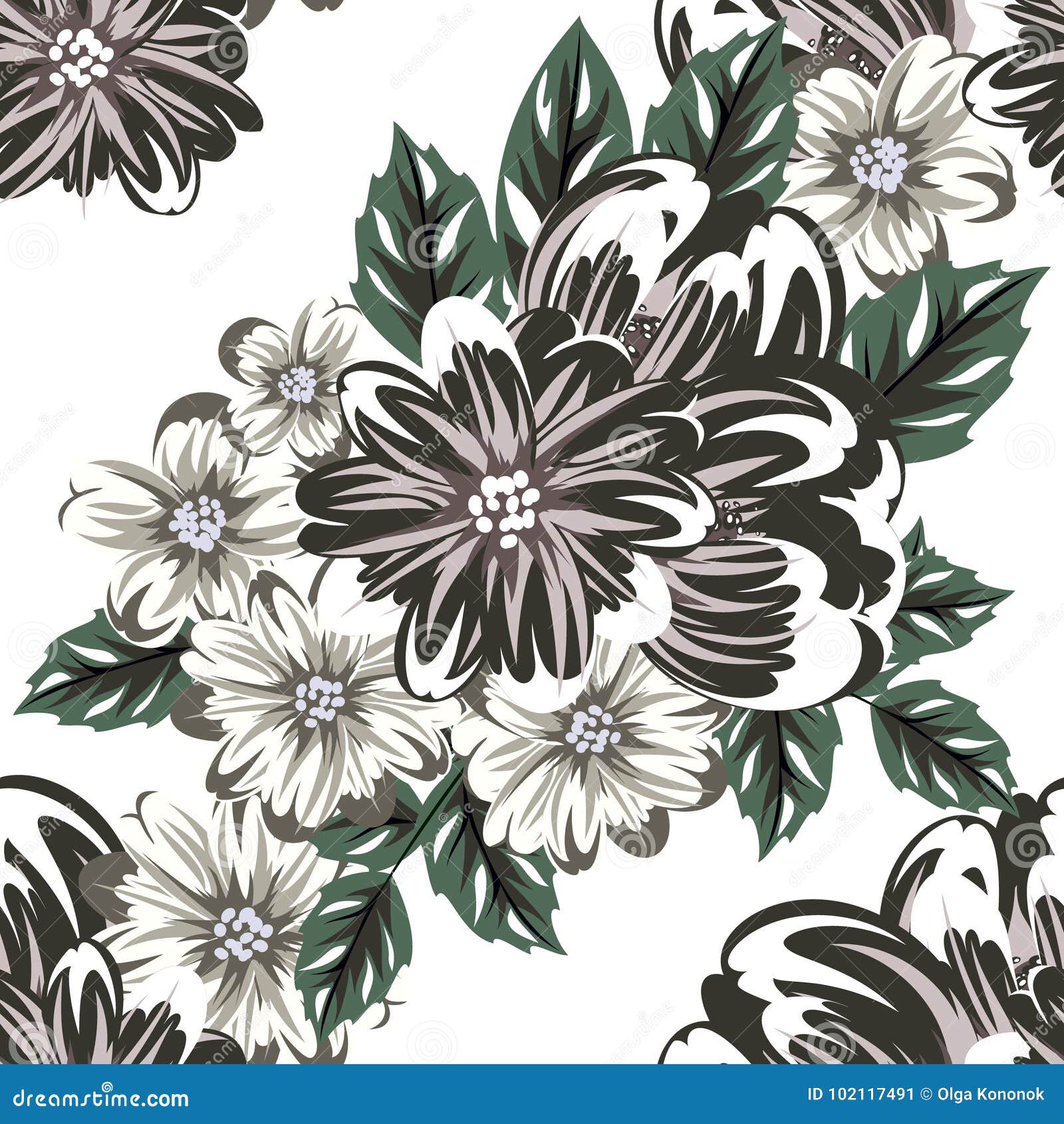 Vector Seamless Flower Pattern Stock Vector - Illustration of ornament ...
