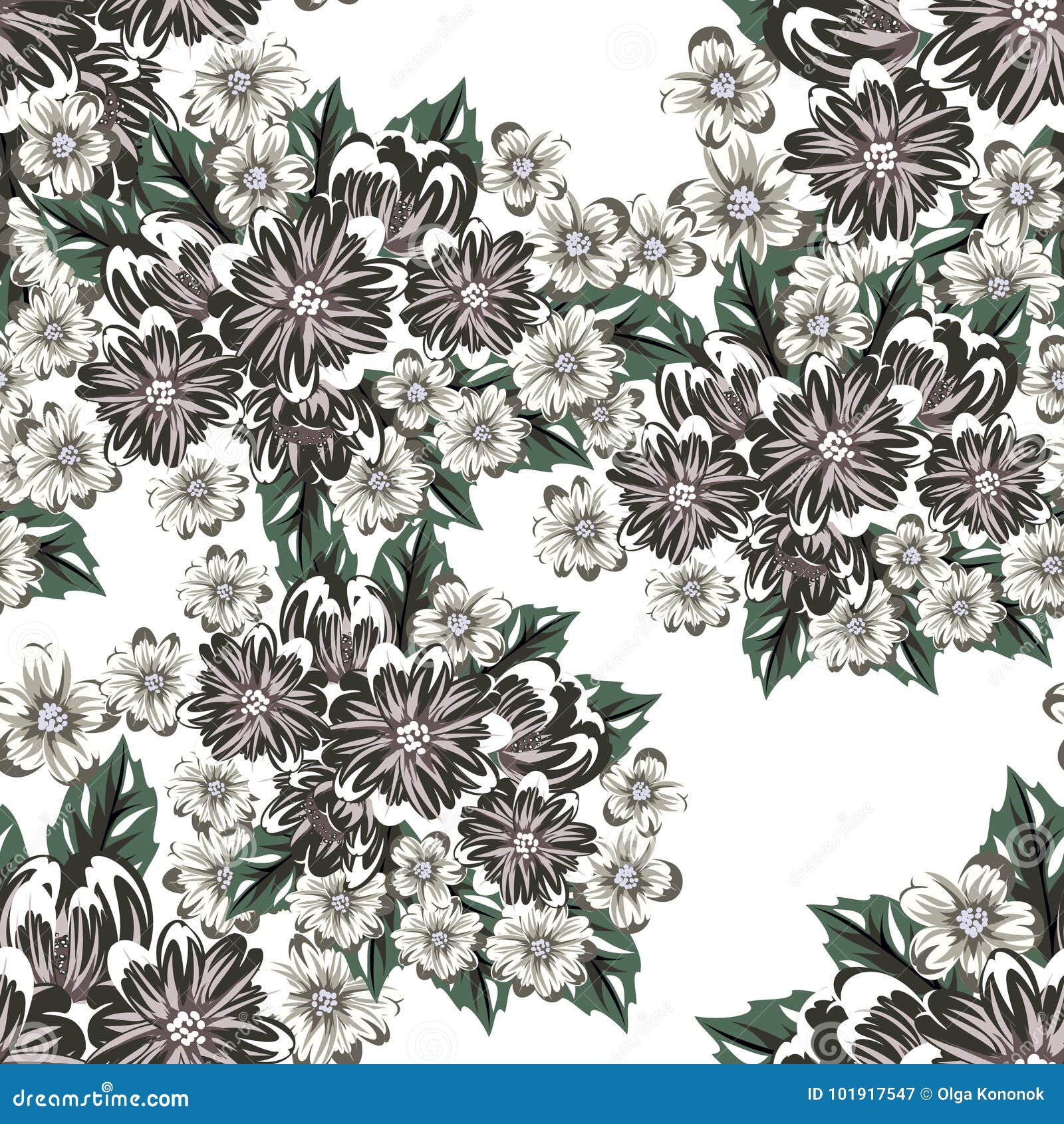 Vector Seamless Flower Pattern Stock Illustration - Illustration of ...