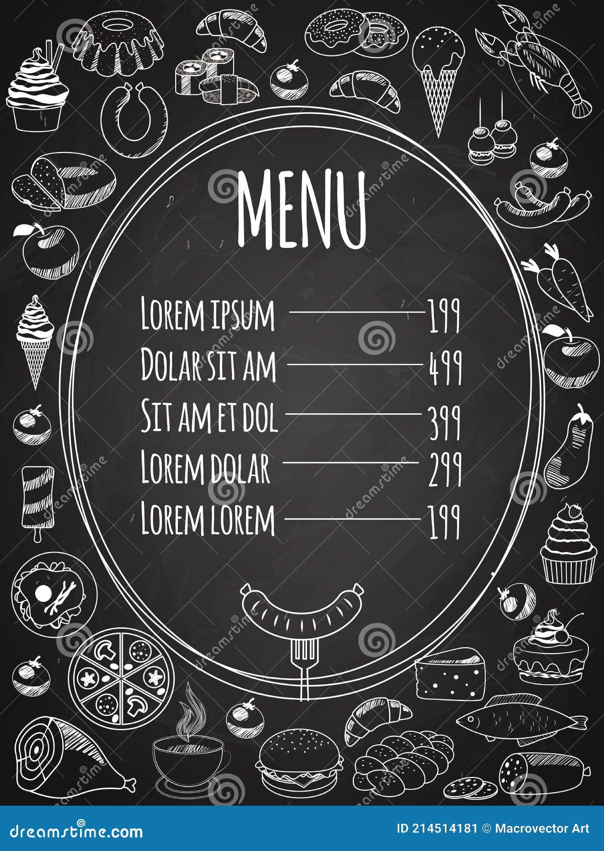 Vector Seamless Food Menu on Chalkboard Stock Vector - Illustration of ...