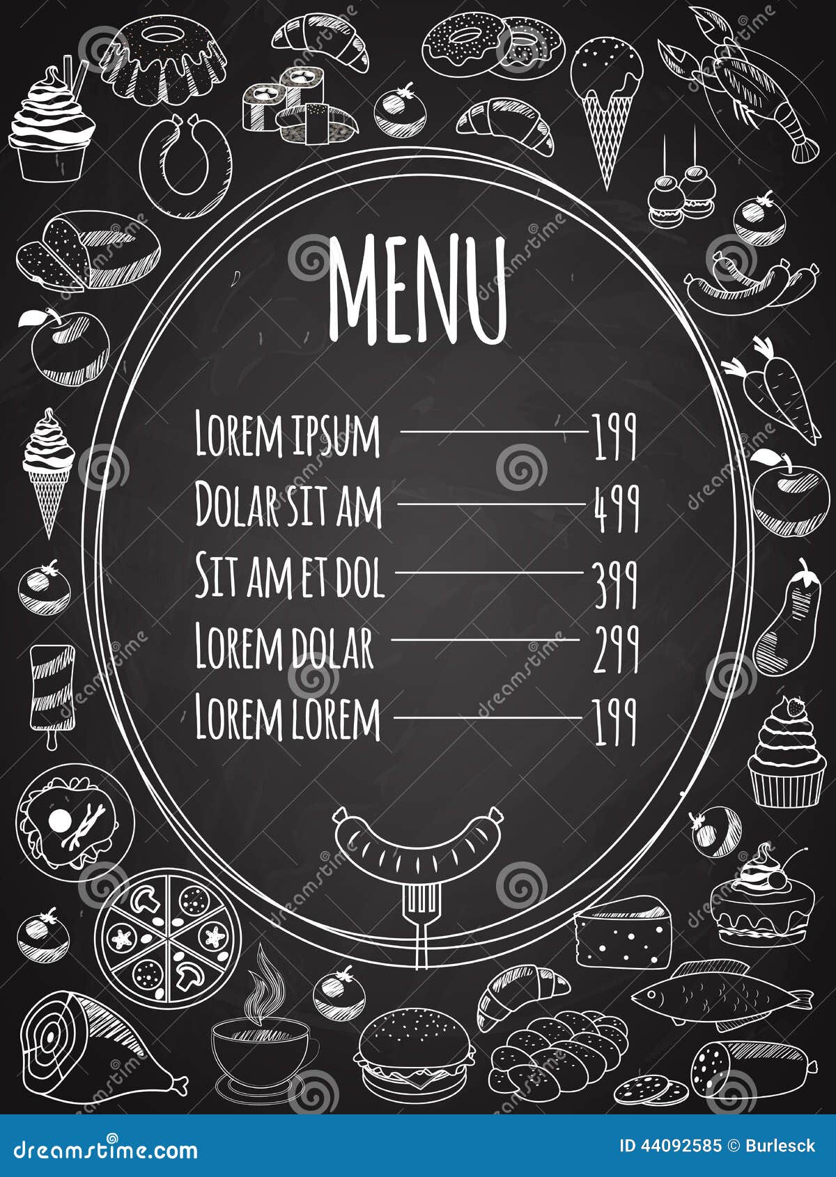 Vector Seamless Food Menu on Chalkboard Stock Vector - Illustration of ...