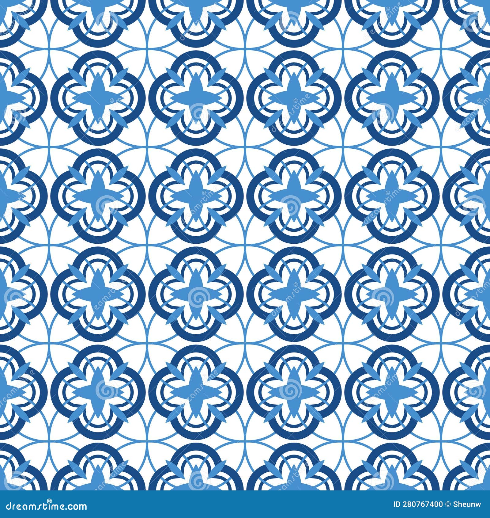 Vector Seamless Geometric Ornamental Pattern - Blue and White Tile ...