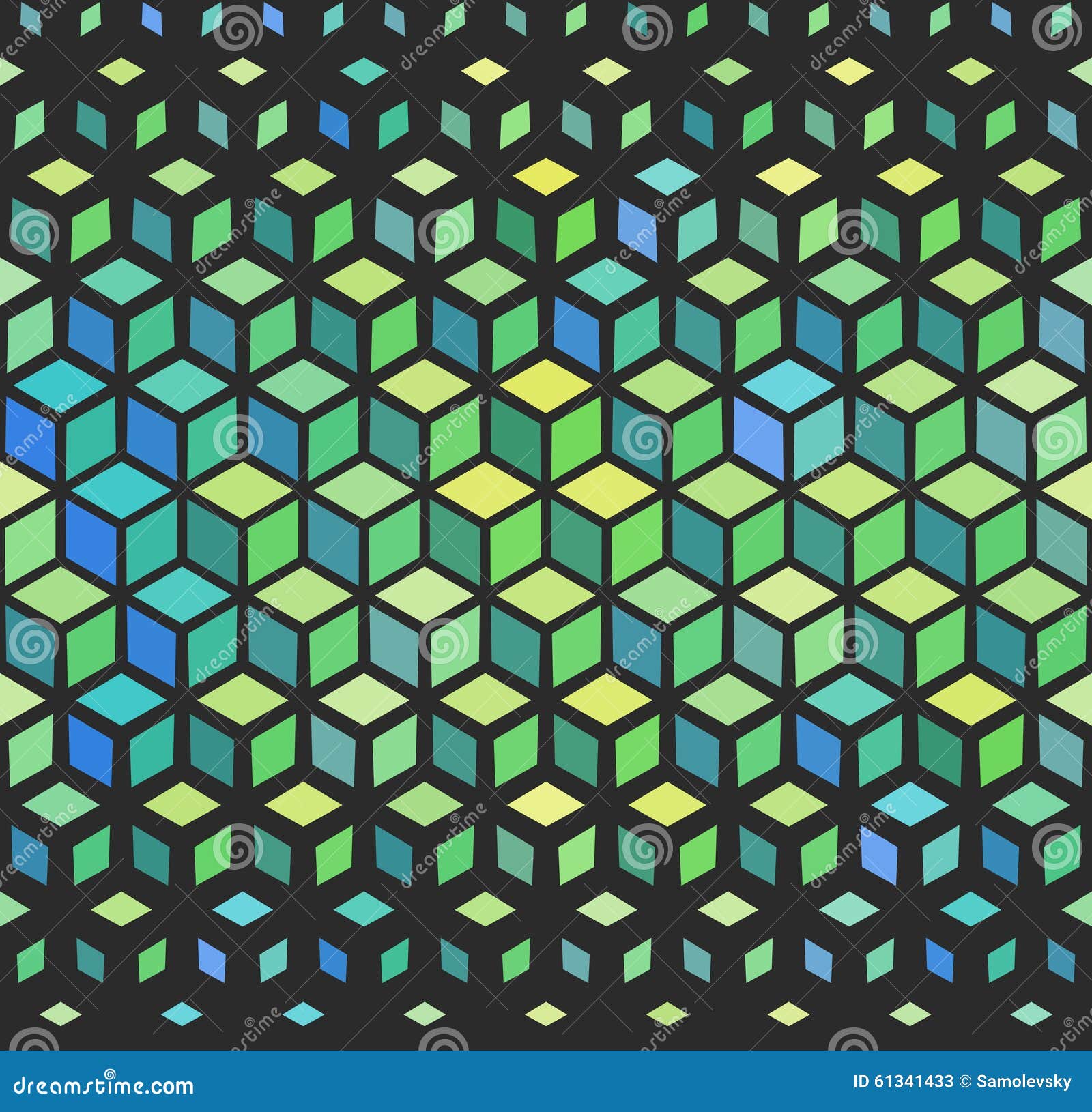 Vector Seamless Geometric Outlined Cube Grid Isometric Green Pattern ...
