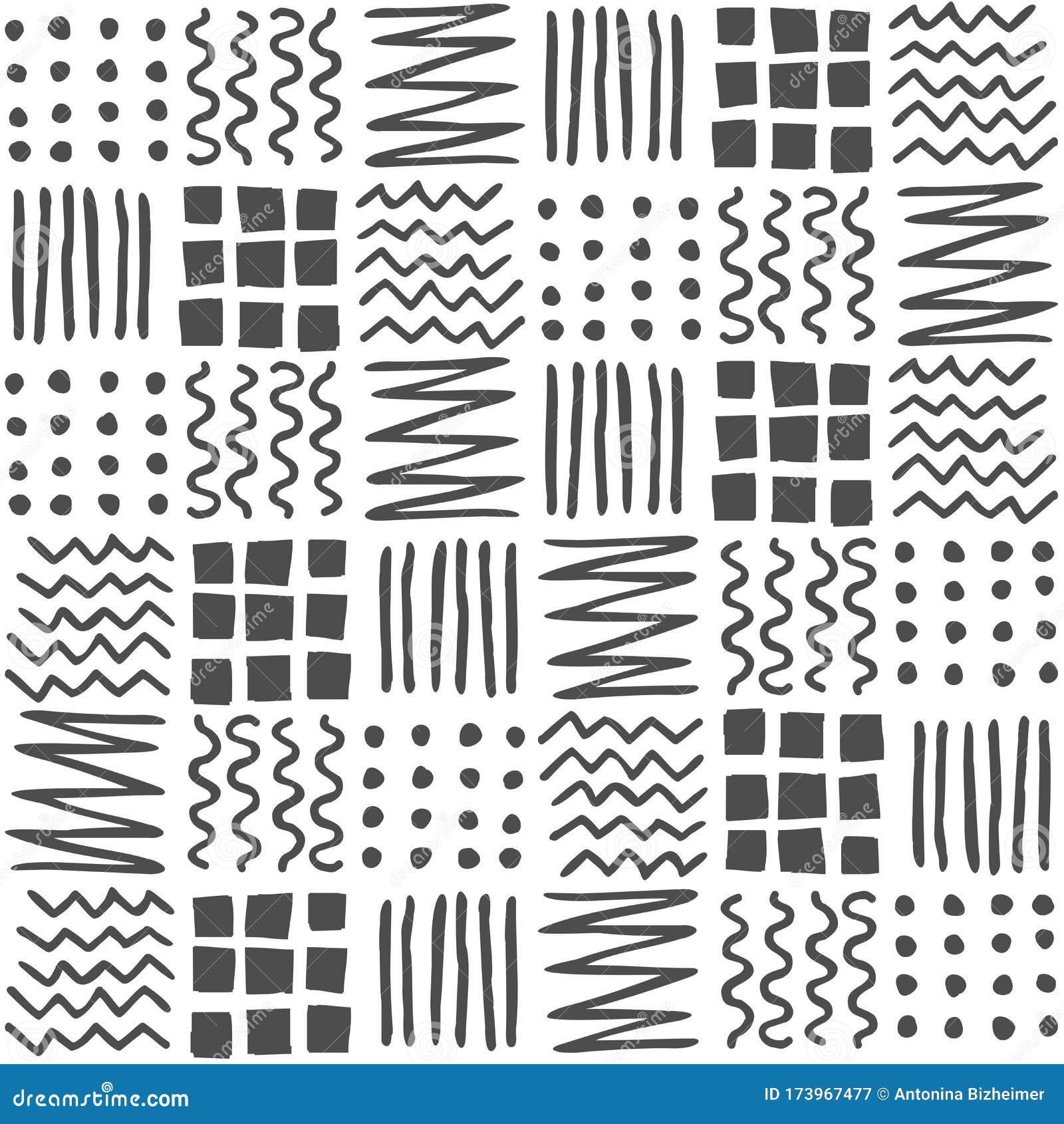 Vector Seamless Geometric Pattern of Hand-drawn Squares, Stripes, Lines ...