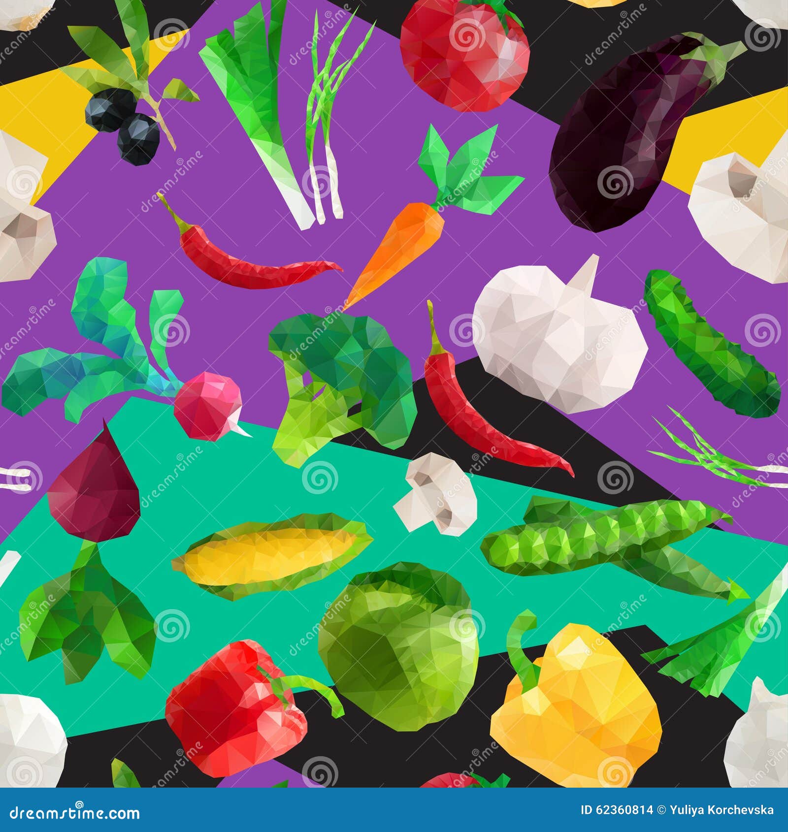 Vector Seamless Geometric Pattern with Polygonal Vegetables Stock ...