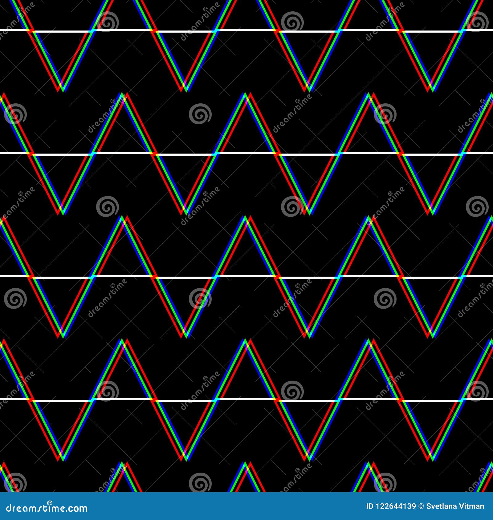 Vector Seamless Glitch Pattern . Color on Black Background. Triangle ...
