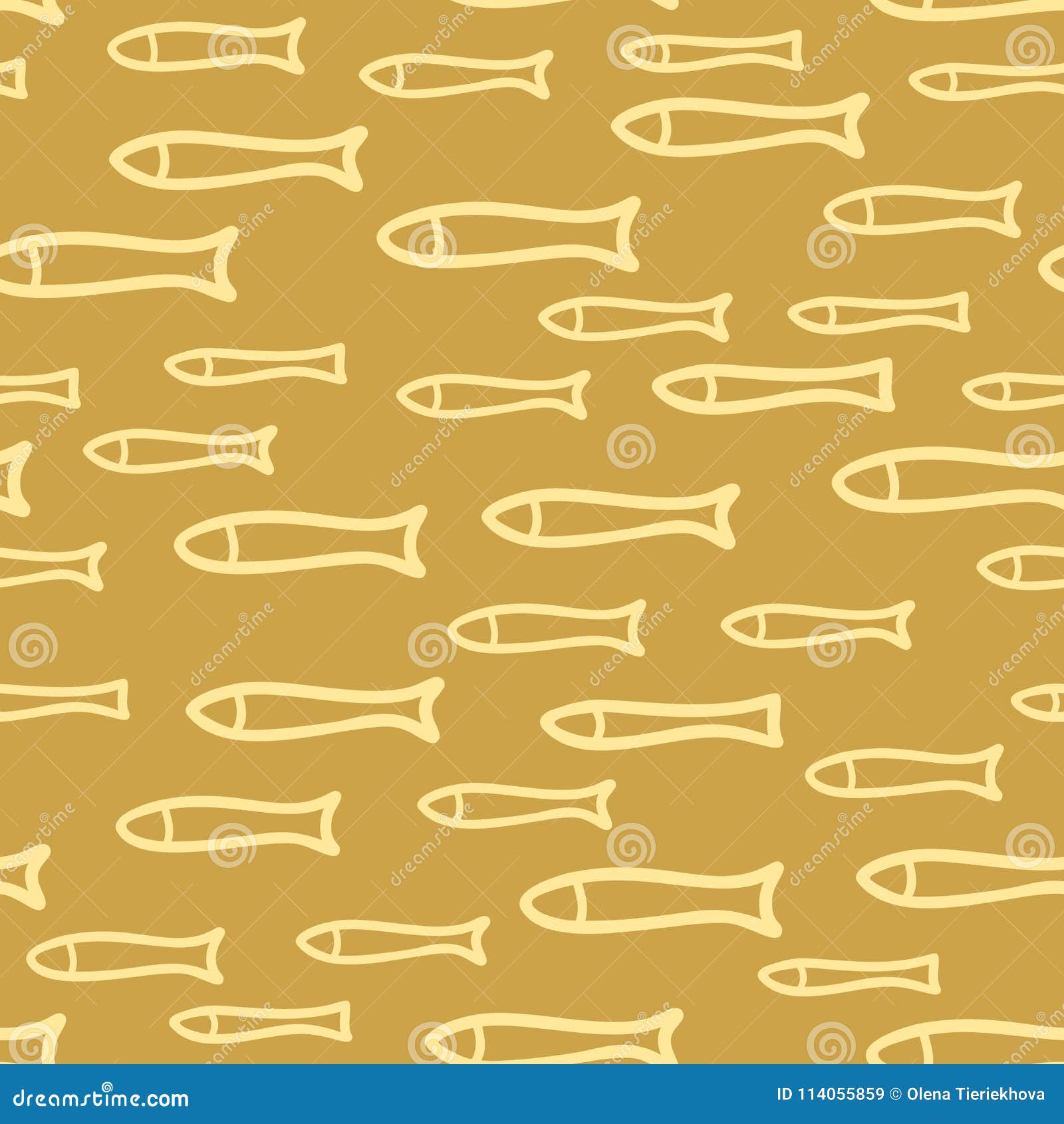 Vector Seamless Gold Sardines Pattern. Stock Vector - Illustration of ...