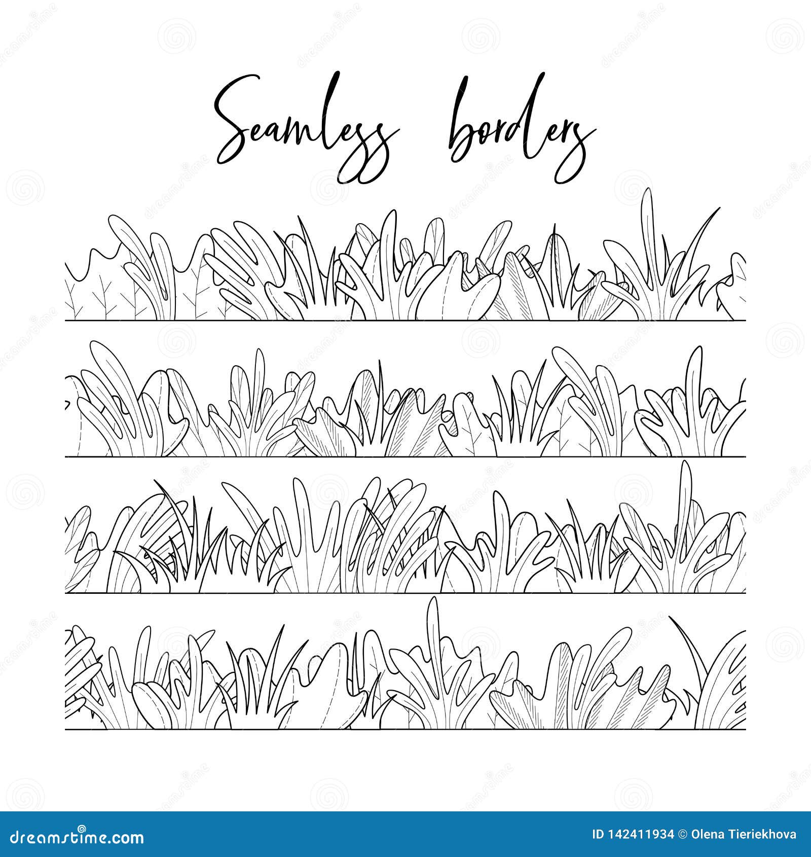 Vector Seamless Grass Borders Set Stock Vector - Illustration of ...