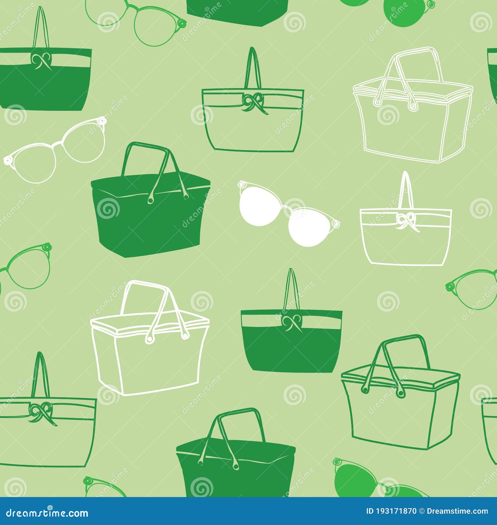 Vector Seamless Green Pattern with Cute Picnic Elements Stock ...