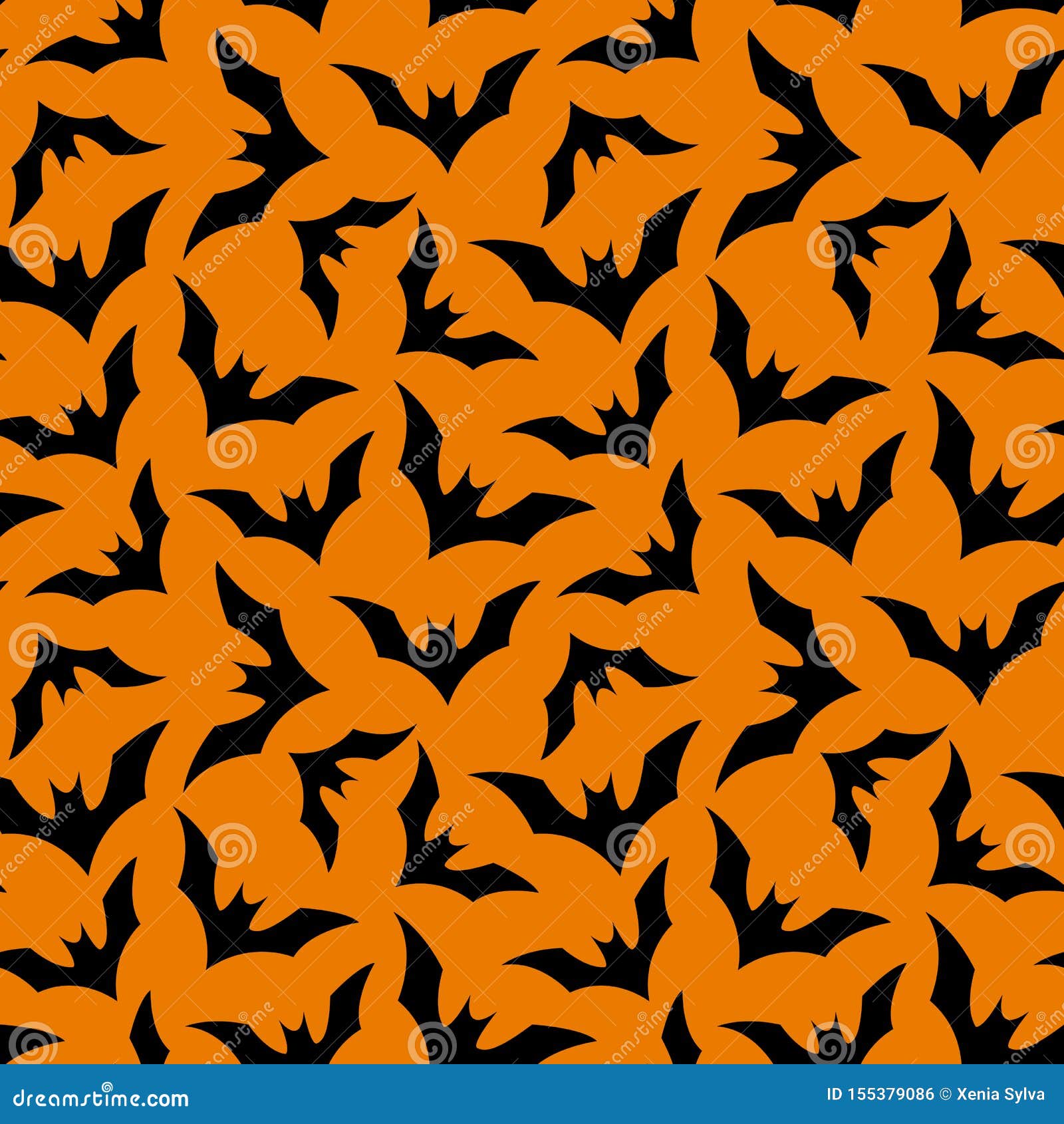 Vector Seamless Halloween Pattern with Bats on Orange Background. Stock ...