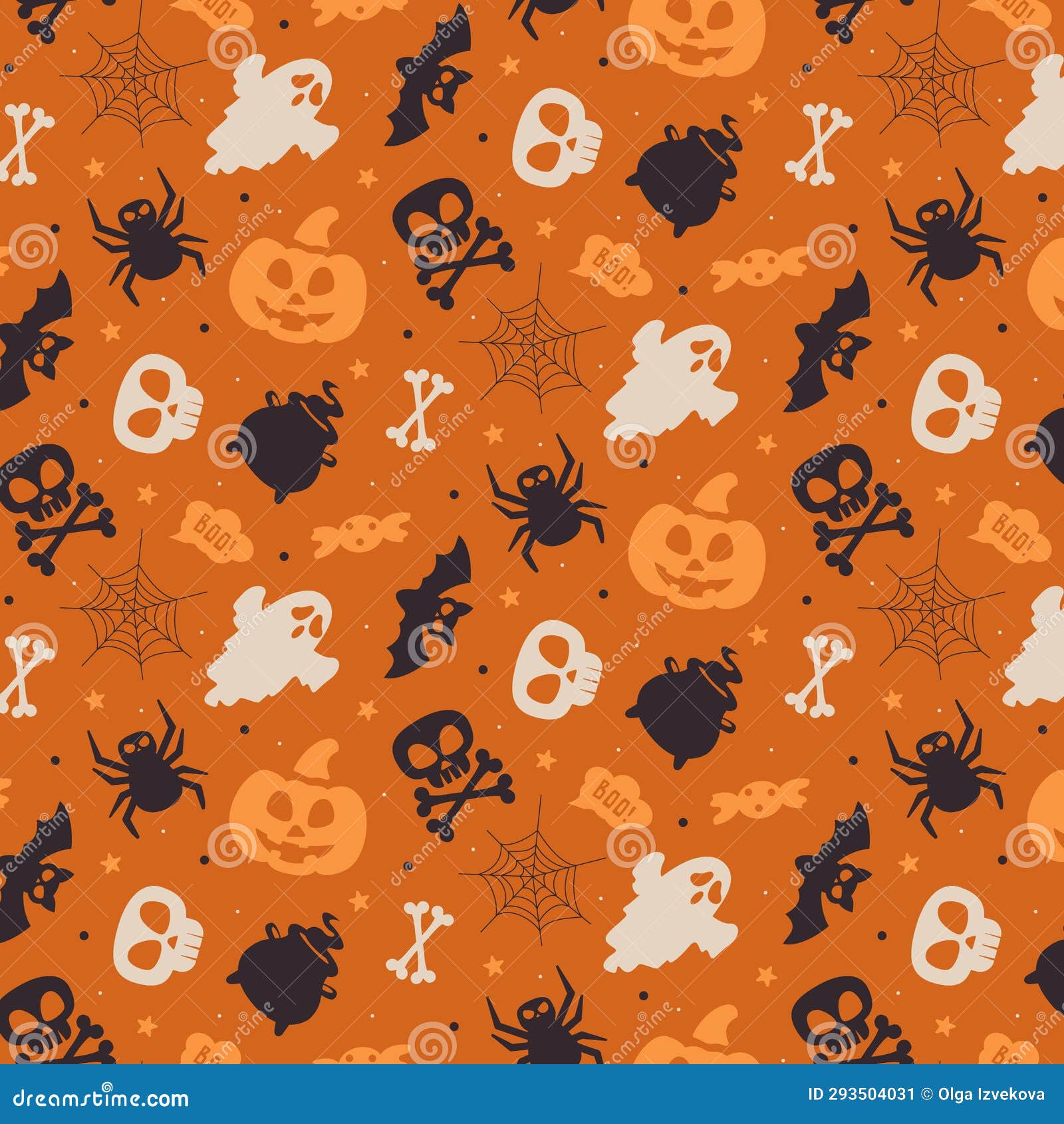 Vector Seamless Halloween Pattern with Orange Background Stock Vector ...