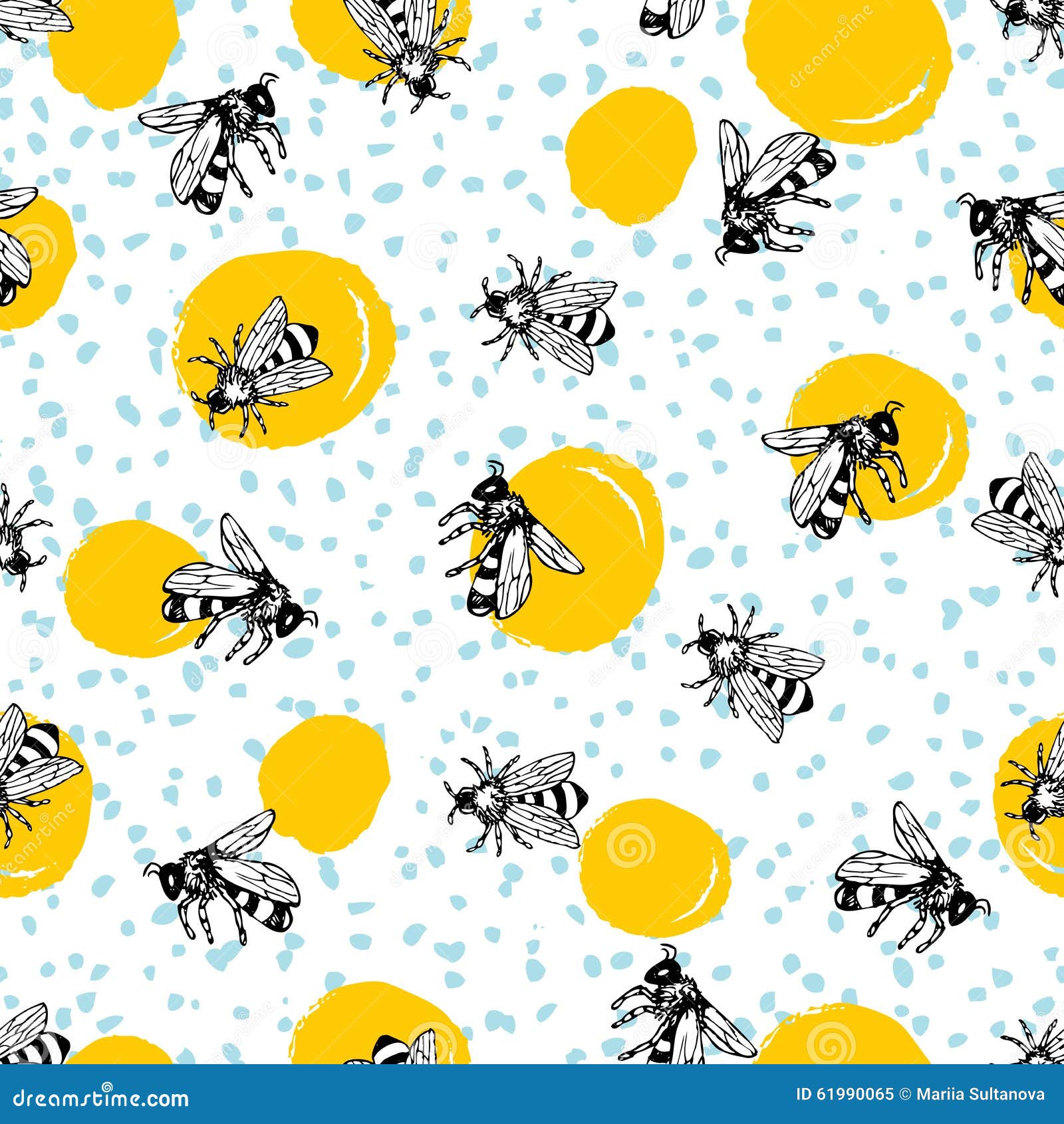 Vector Seamless Hand Drawn Honey Bee Pattern. Stock Vector ...