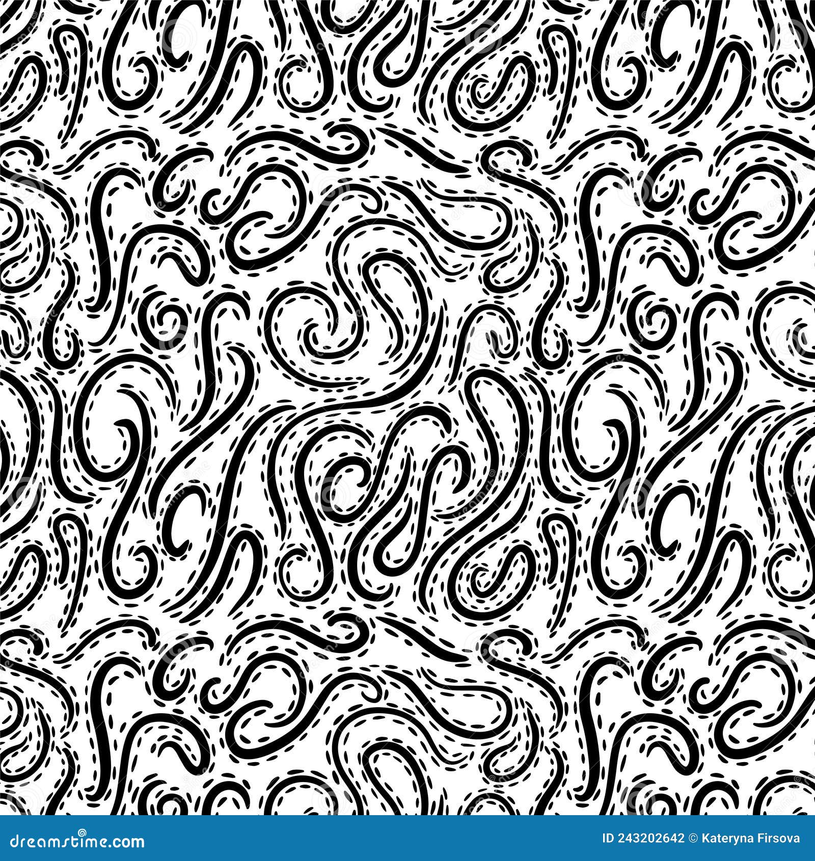 Vector Seamless Hand Drawn Ink Pattern with Black Abstract Shape on ...