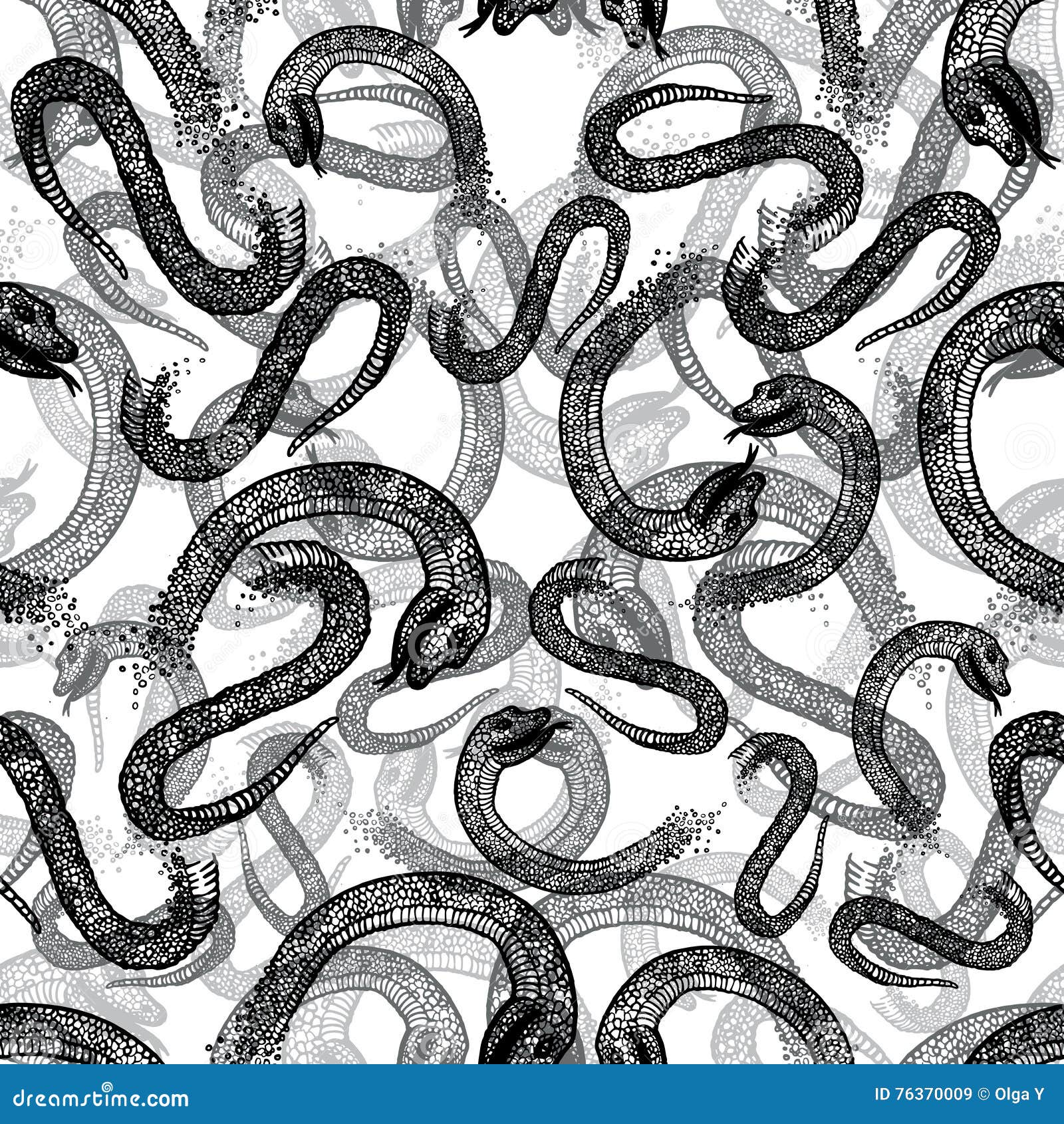 Vector Seamless Hand Drawn Pattern with Black Snakes on White ...