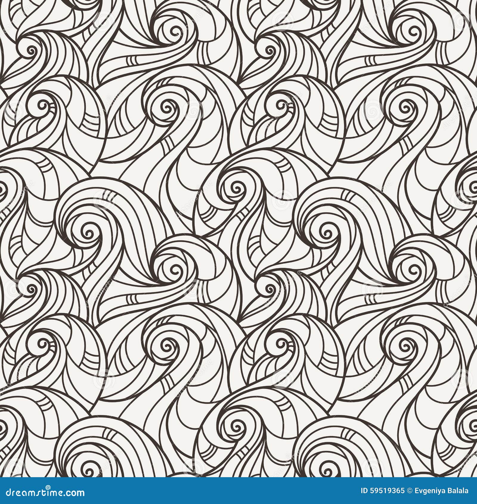 Vector Seamless Hand-drawn Pattern of Curls Stock Vector - Illustration ...