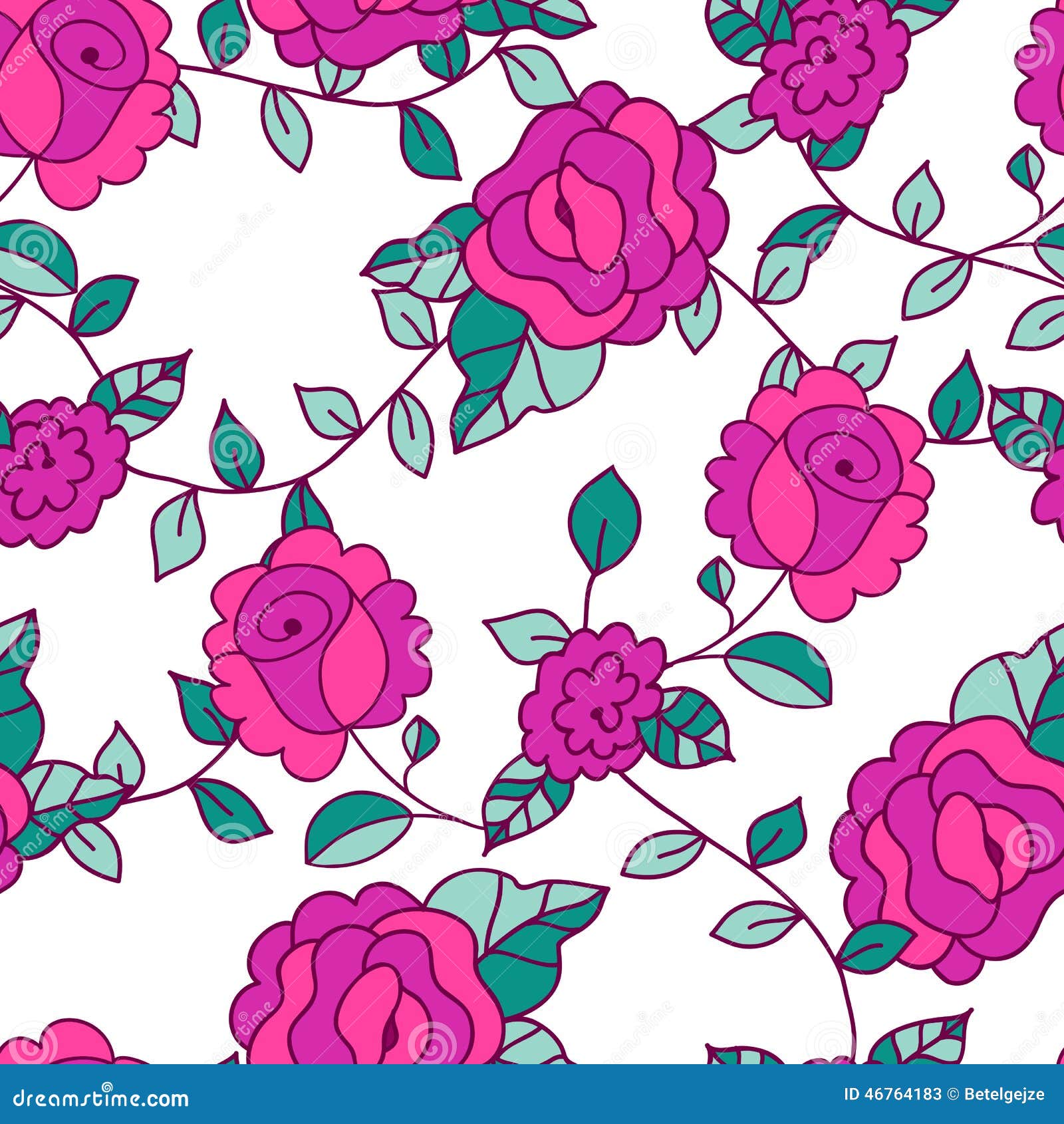 Vector Seamless Hand-drawn Pattern with Decorative Rose Flowers Stock ...