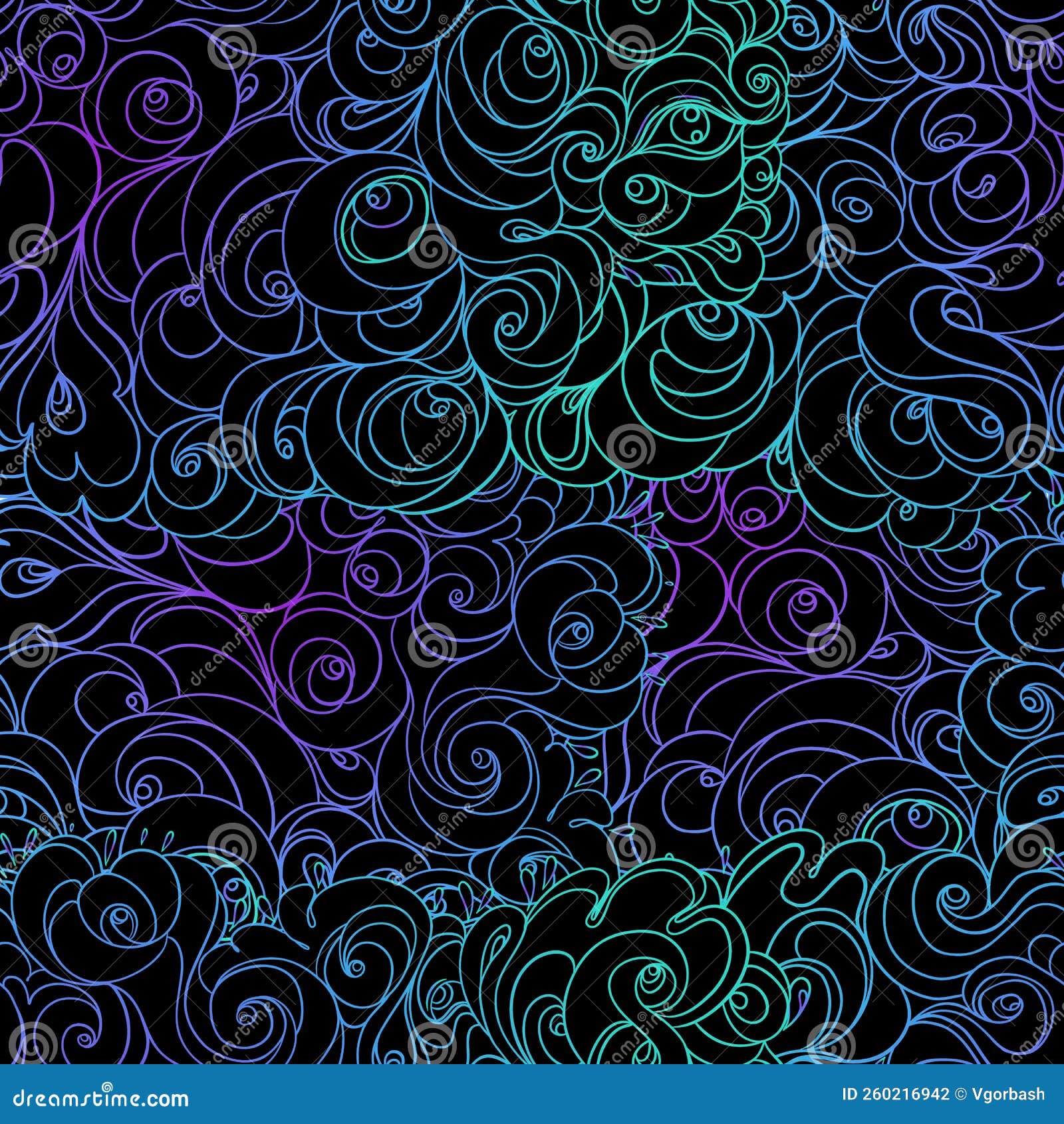 Vector Seamless Hand-drawn Pattern with Waves and Clouds. Stylish Illustration in Boho Style ...