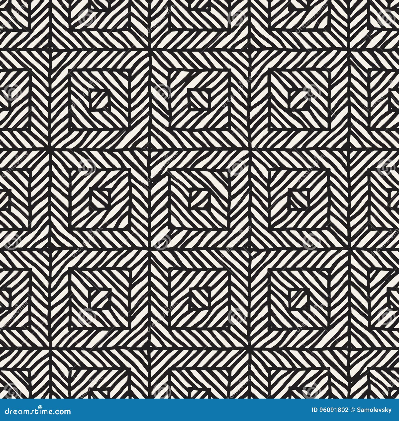 Vector Seamless Hand Drawn Pattern. Zigzag and Stripe Rough Lines ...