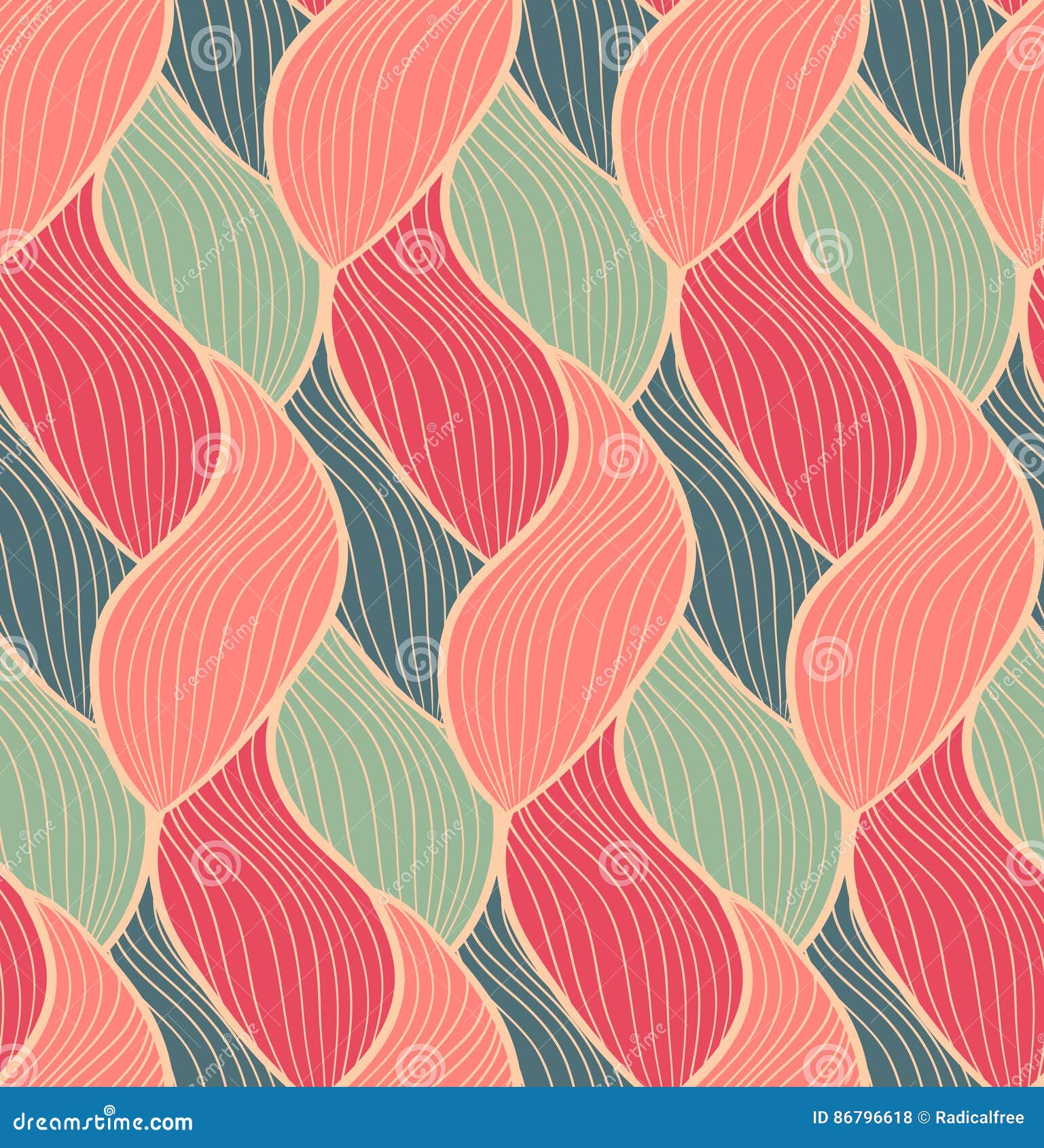 Vector Seamless Hand Drawn Wave Pattern. Colorful Endless Thread ...