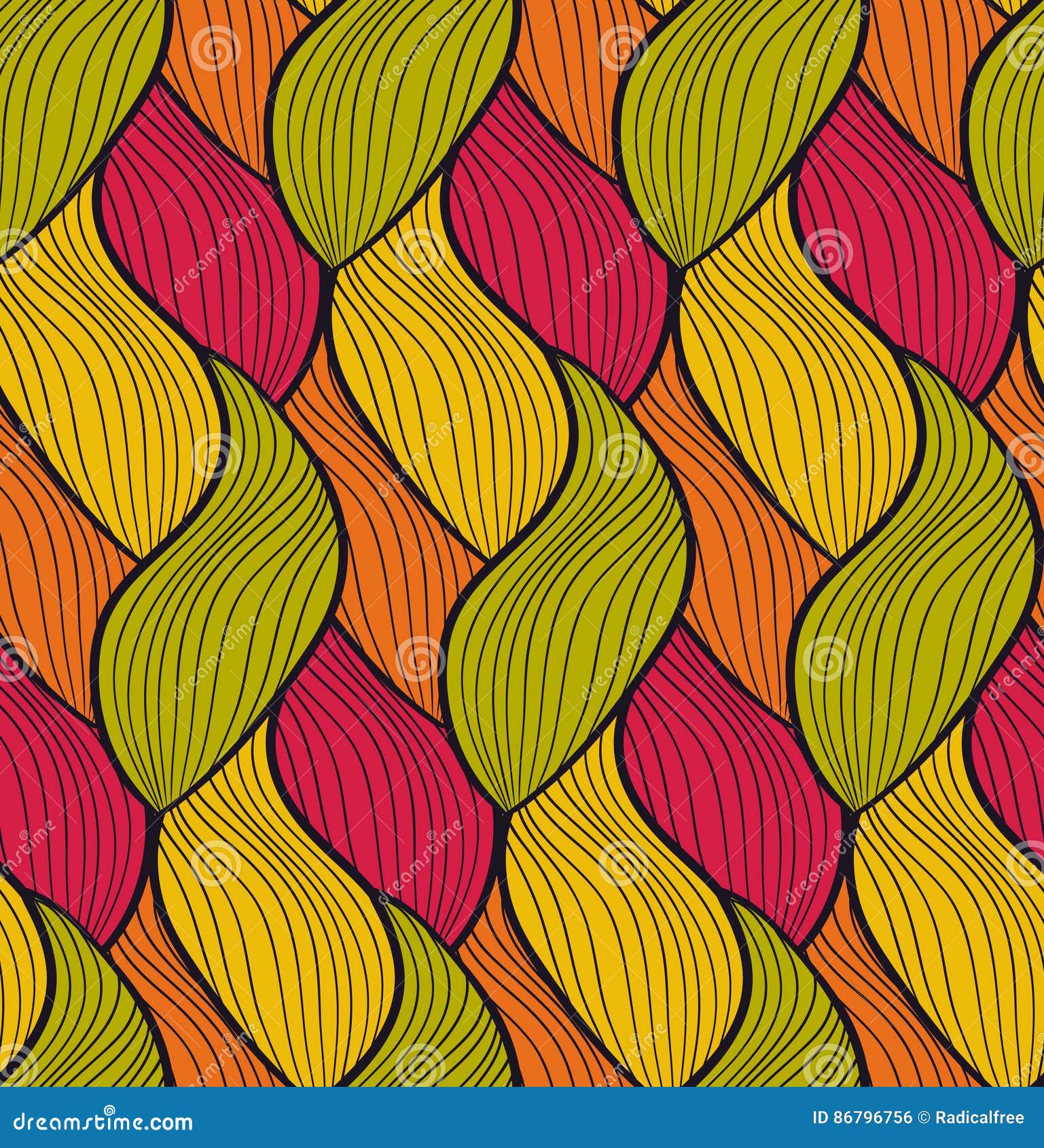 Vector Seamless Hand Drawn Wave Pattern. Colorful Endless Thread ...