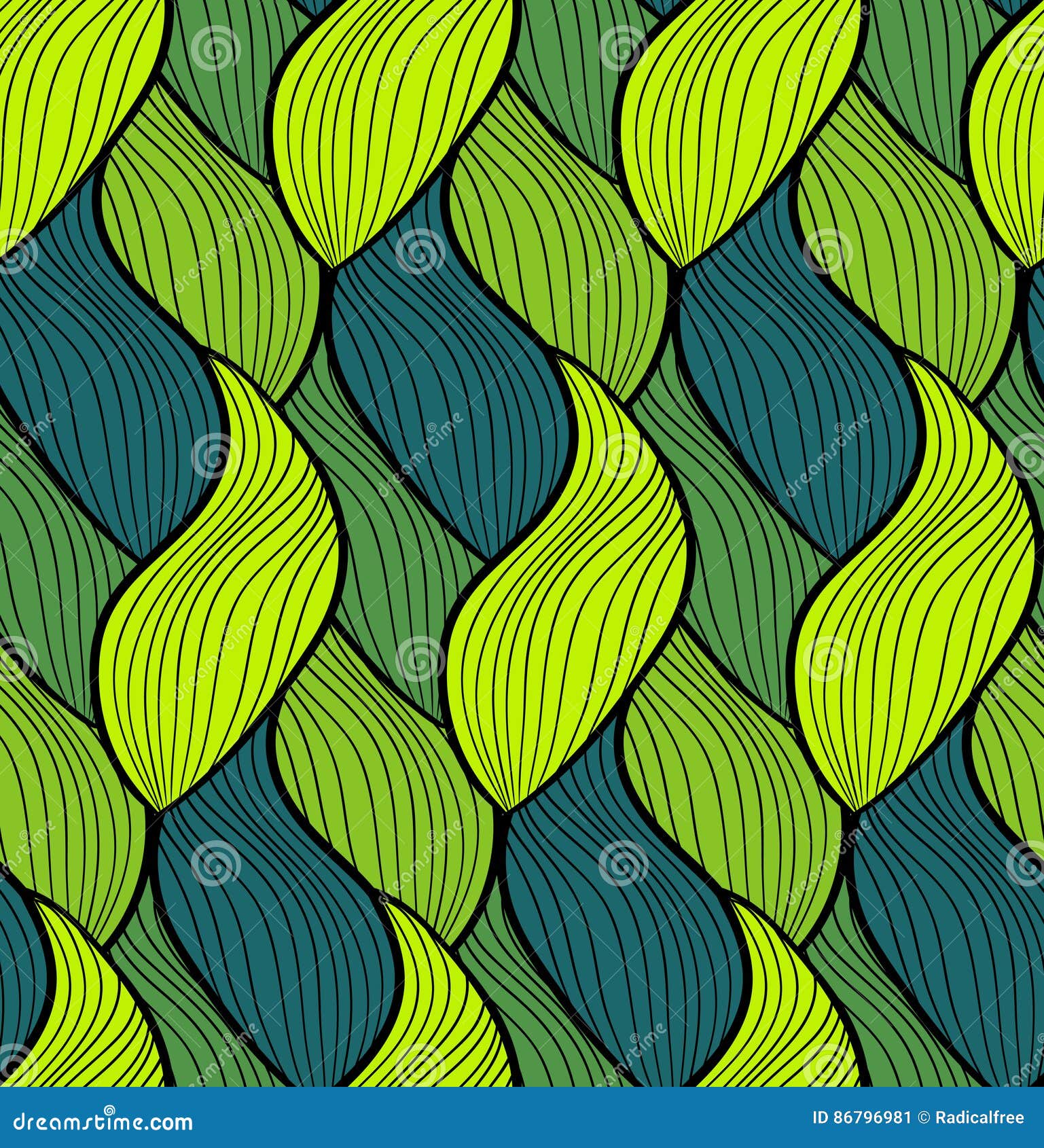 Vector Seamless Hand Drawn Wave Pattern. Colorful Endless Thread ...