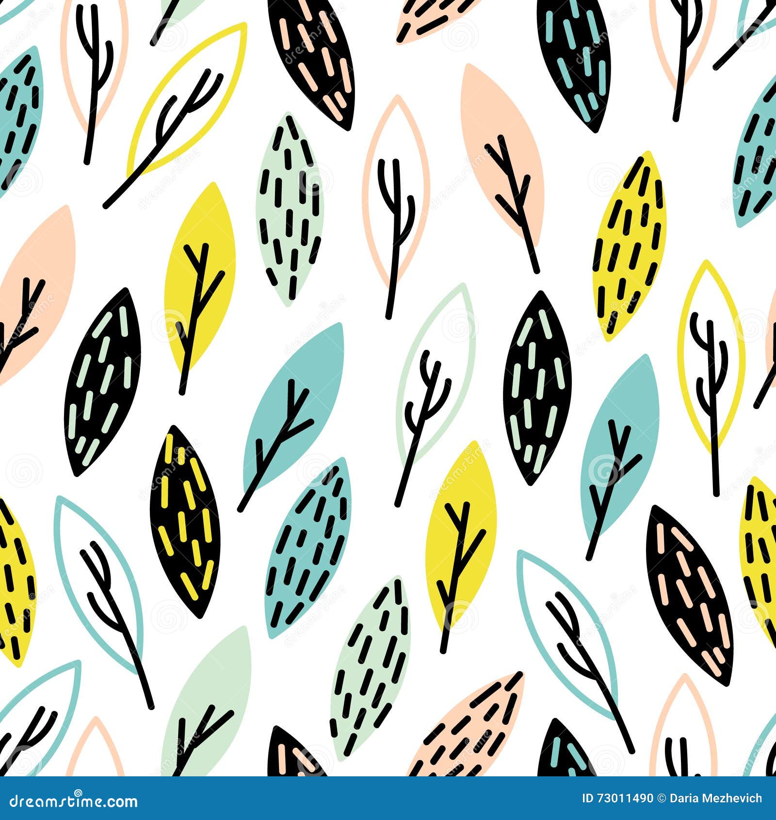 Vector Seamless, Hand Drown Leaf Pattern Stock Vector - Illustration of ...