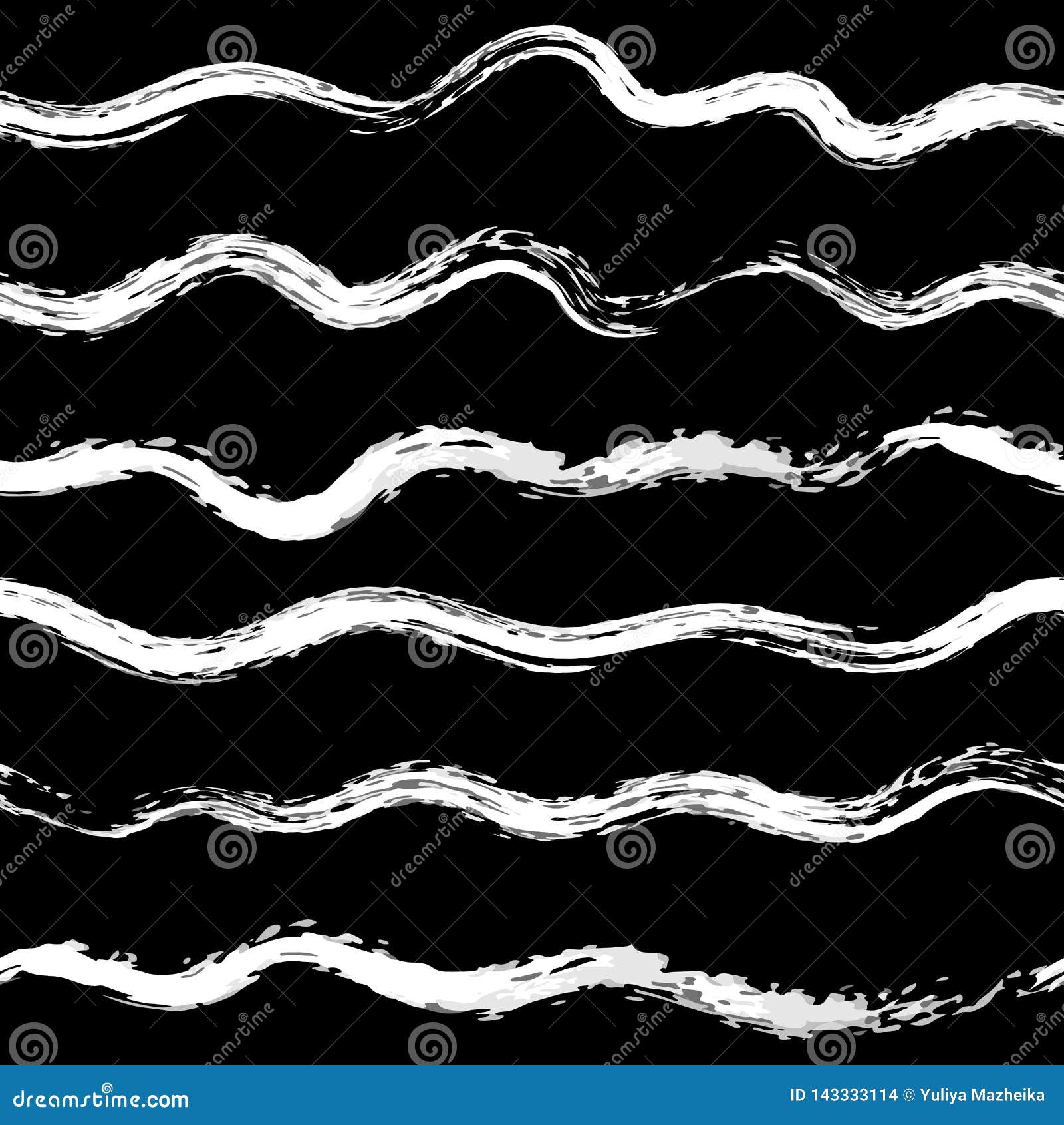 Vector Ocean Waves Pattern White on Black Stock Vector - Illustration ...