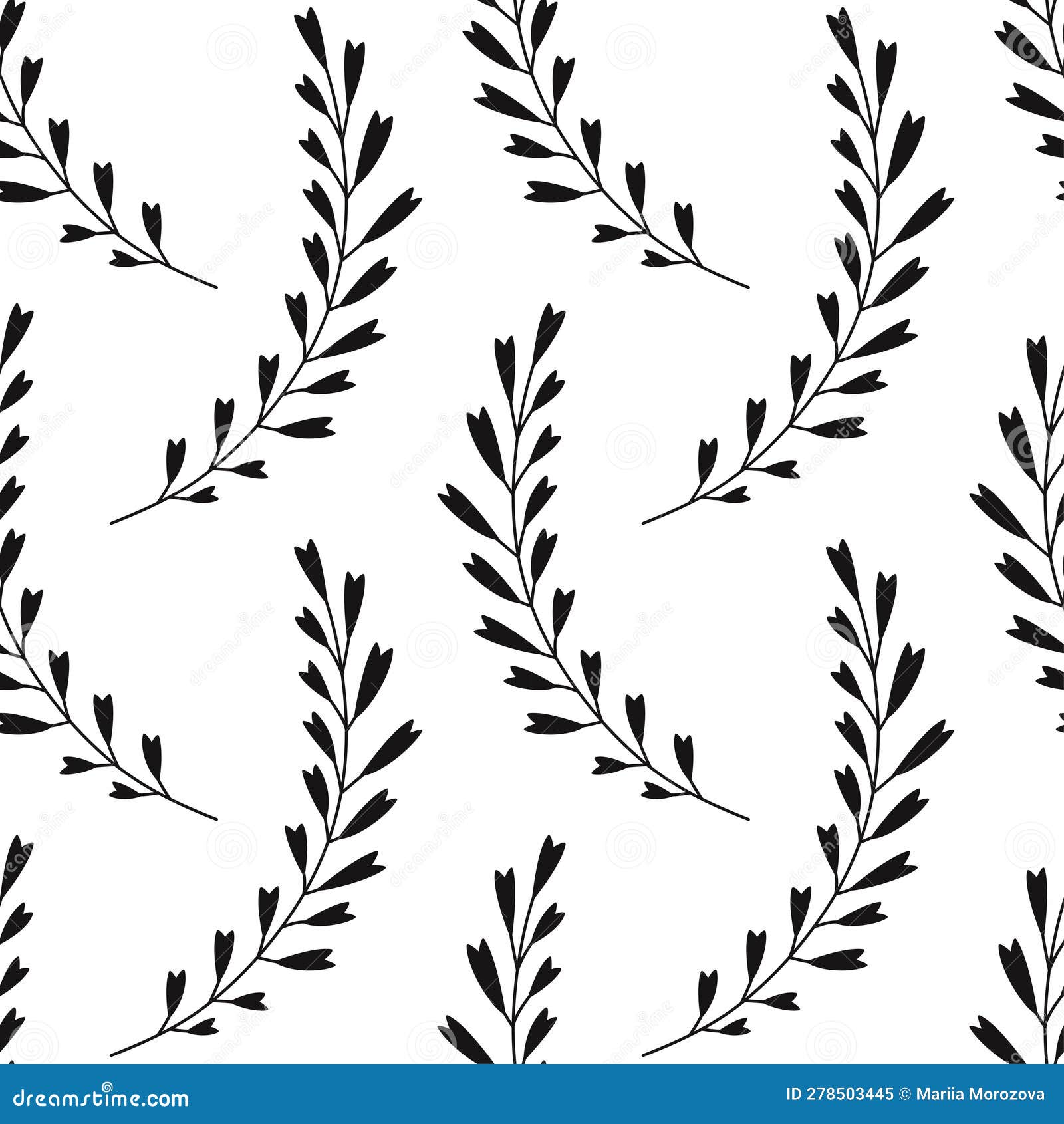 Vector Seamless Herb Pattern on White Background Black and White Art ...