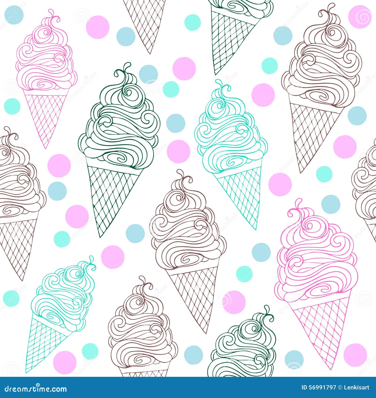 Vector Seamless Ice Cream Pattern with Hand Drawn Outline Ice Cream ...