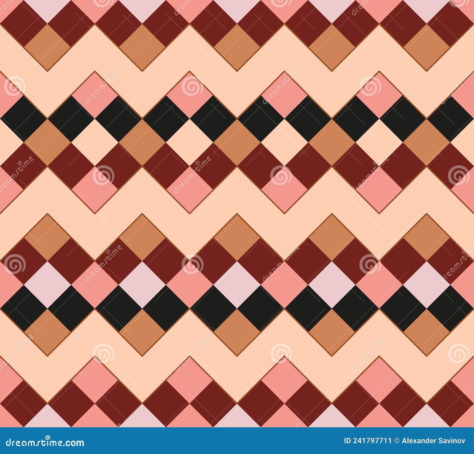 Vector, Seamless, Image in the Form of Squares in Brown and Pink Tones, Arranged in a Zigzag ...