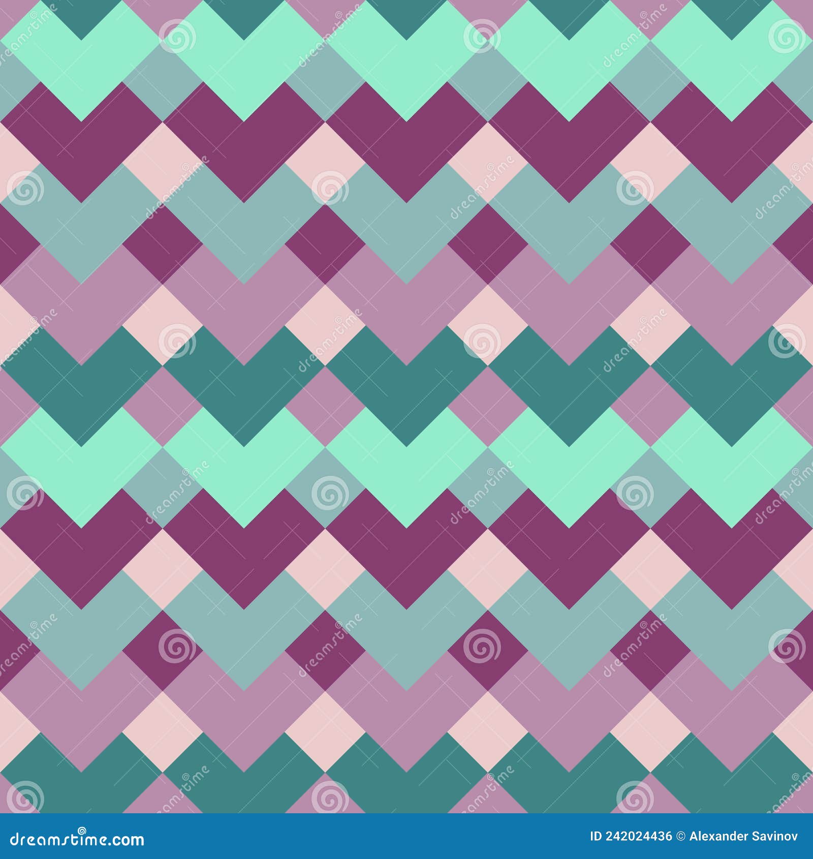 Vector, Seamless, Image in the Form of Squares in Green and Cherry Tones, Arranged in a Zigzag ...