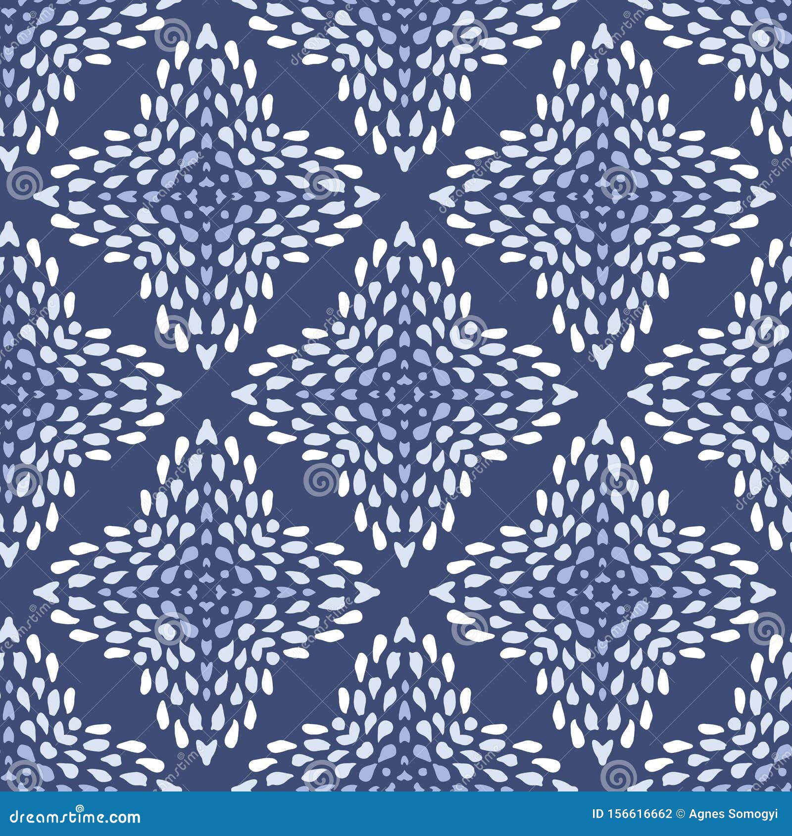 Vector Seamless Indigo Batik Pattern with Irregular Dots Texture in Geometric Layout. Ethnic ...