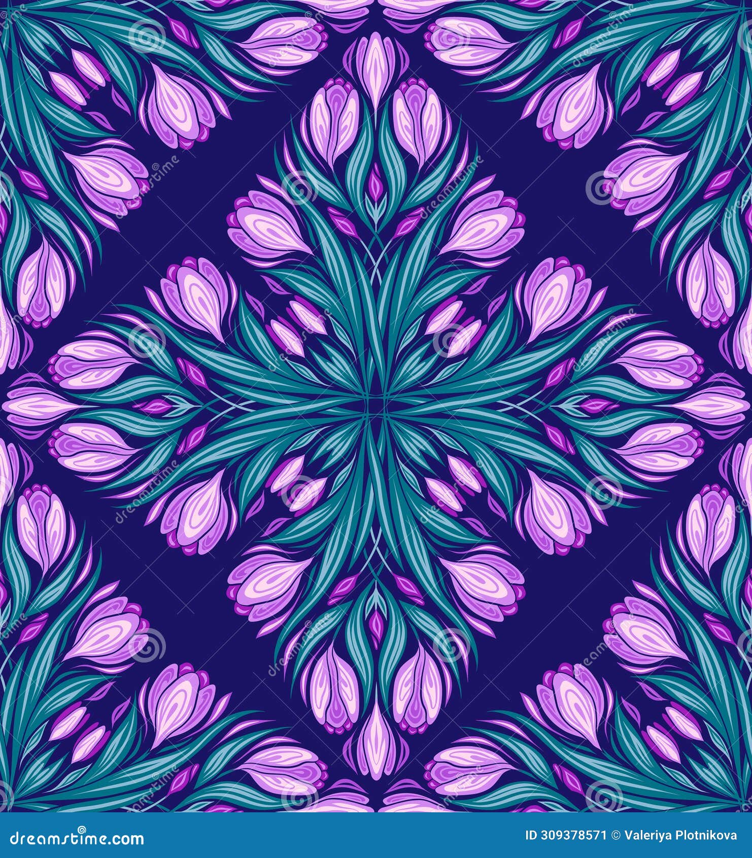 Vector Seamless Kaleidoscope Pattern with Crocuses. Surface Design with ...