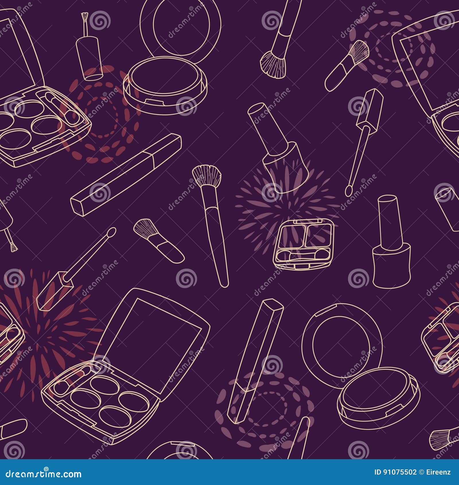 Vector Seamless Make Up Pattern with Brushes, Eyeshadow Palette Stock ...