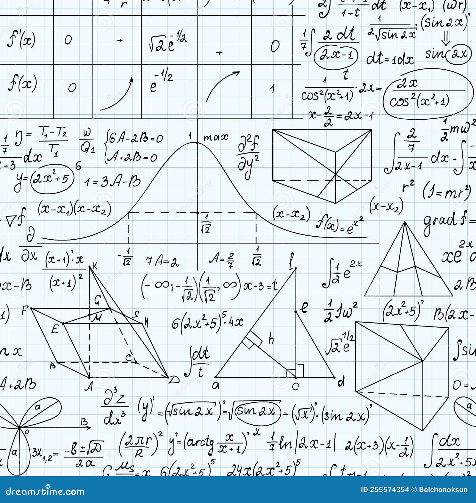 Vector Seamless Math Pattern with Mathematical Figures, Calculations ... Vector Seamless Math Pattern with Mathematical Figures, Calculations ...