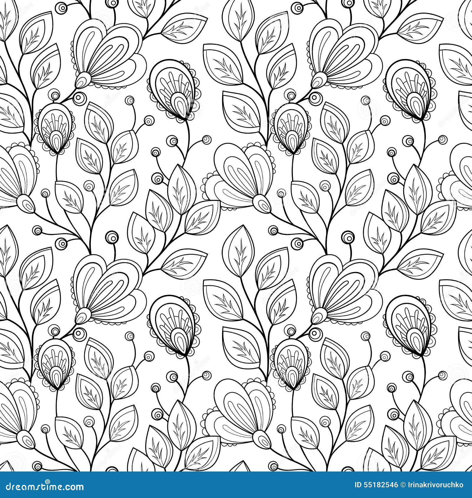 Vector Seamless Monochrome Floral Pattern Stock Vector - Illustration ...