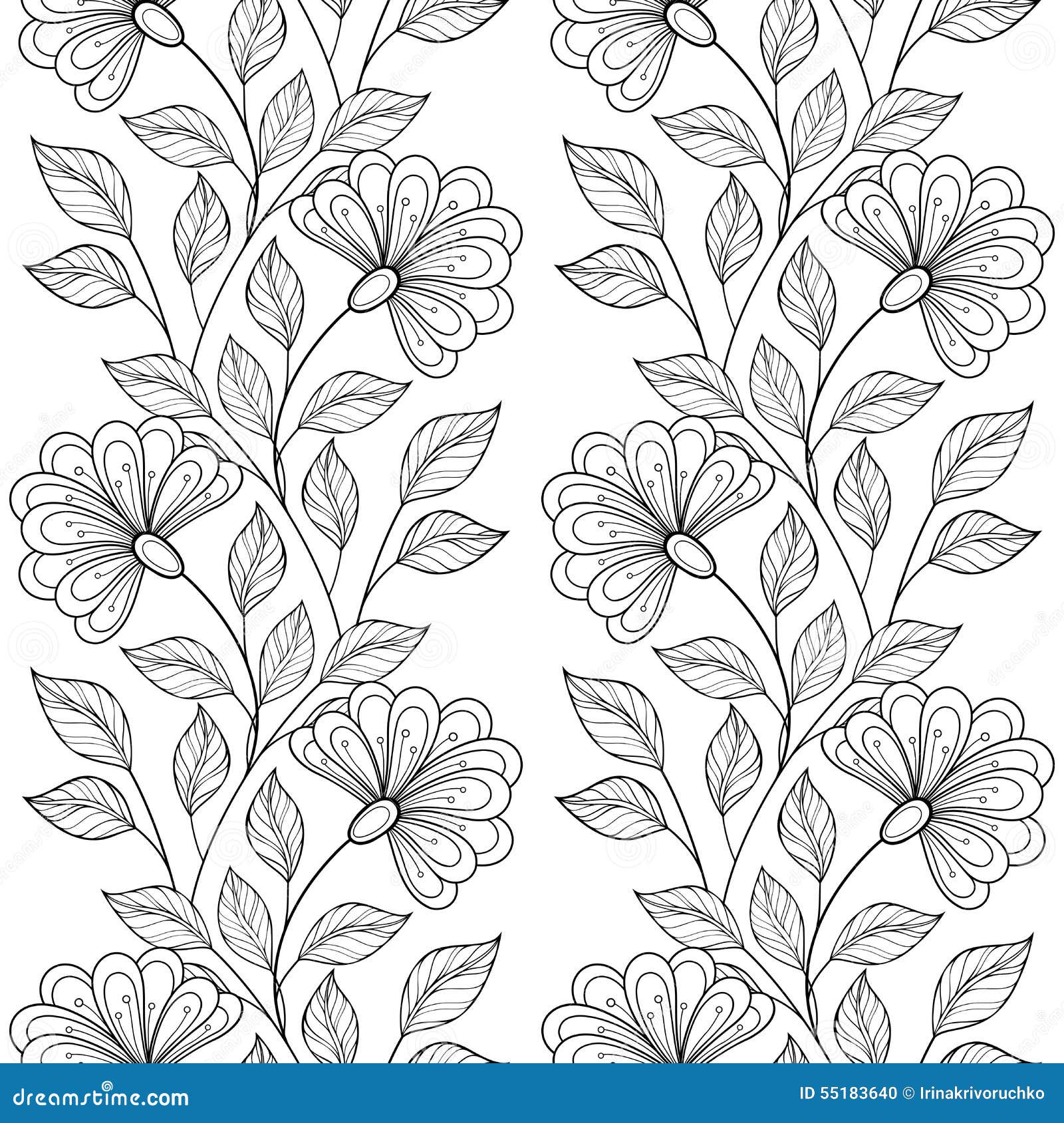 Vector Seamless Monochrome Floral Pattern Stock Vector Illustration